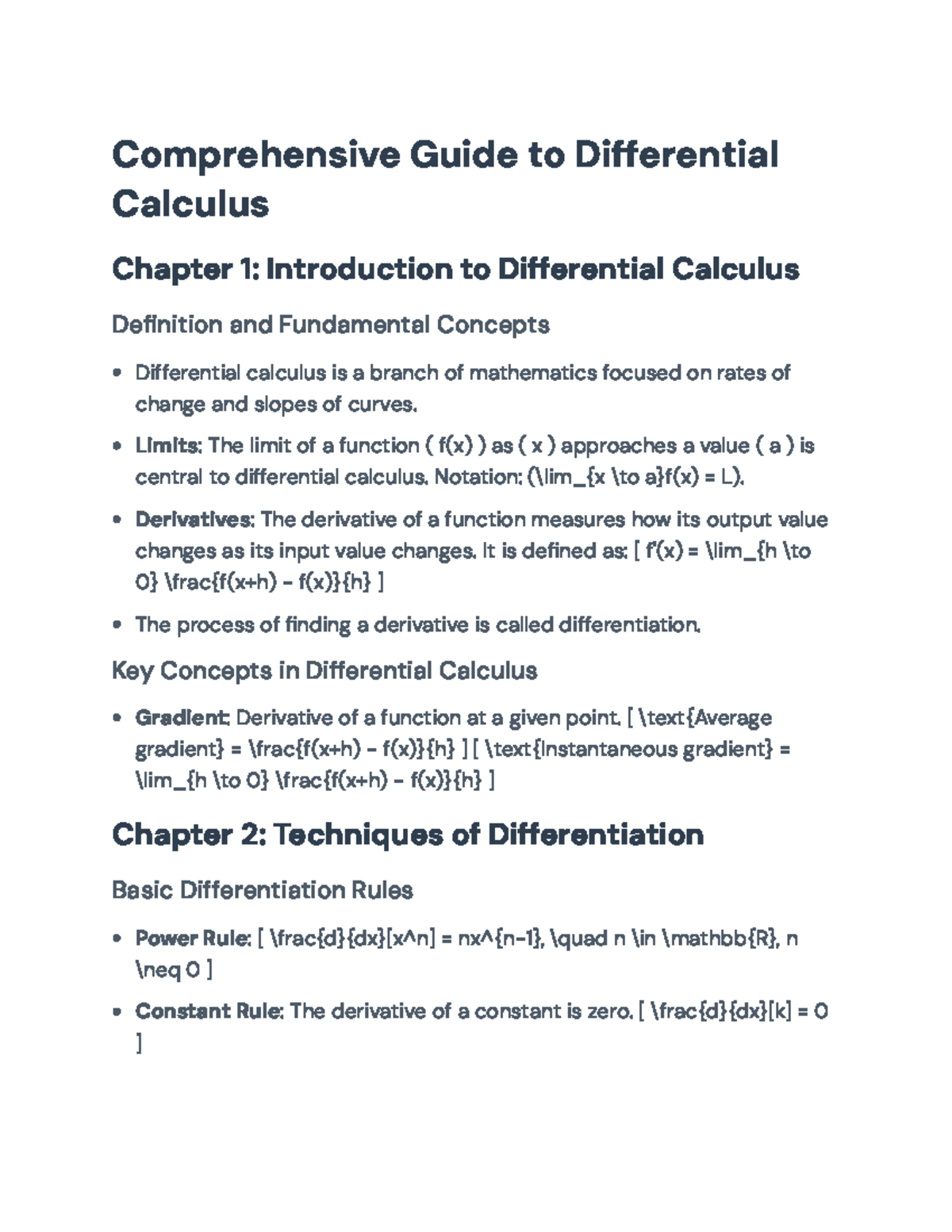 Comprehensive Guide to Differential Calculus: Techniques and Applications - Comprehensive Guide ...