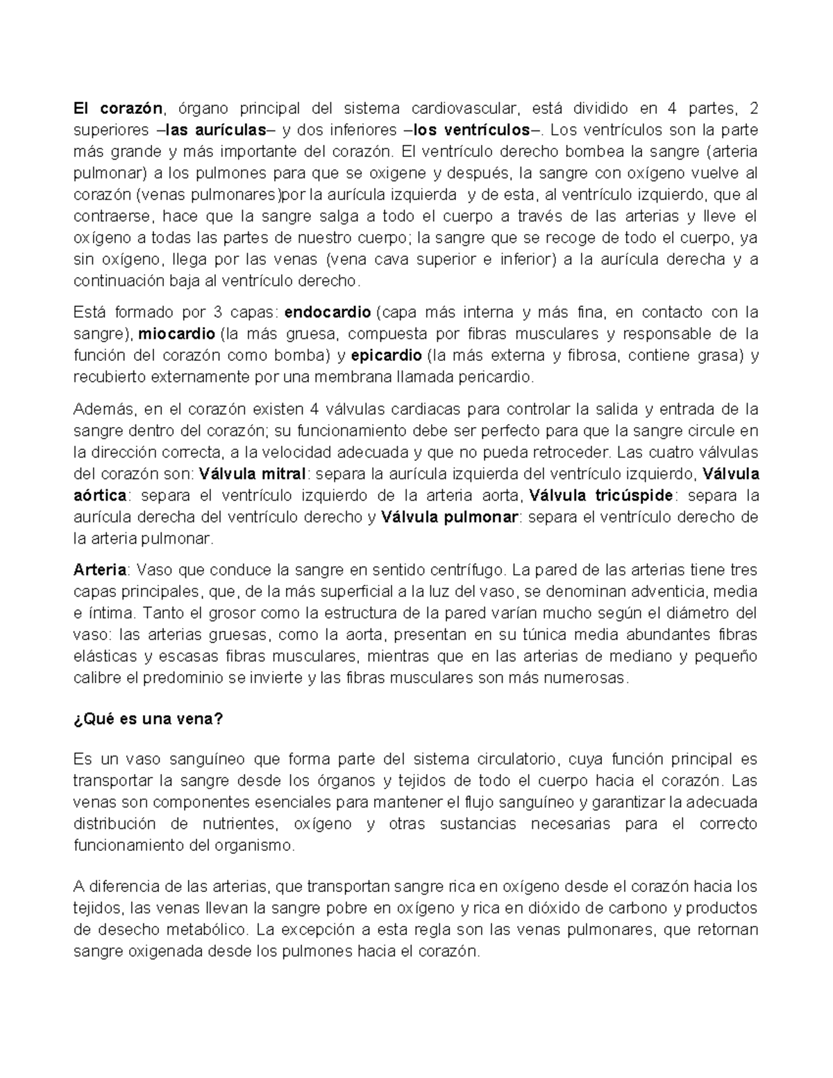 El corazón - breve descripción del sistema cardiovascular - El corazón ...
