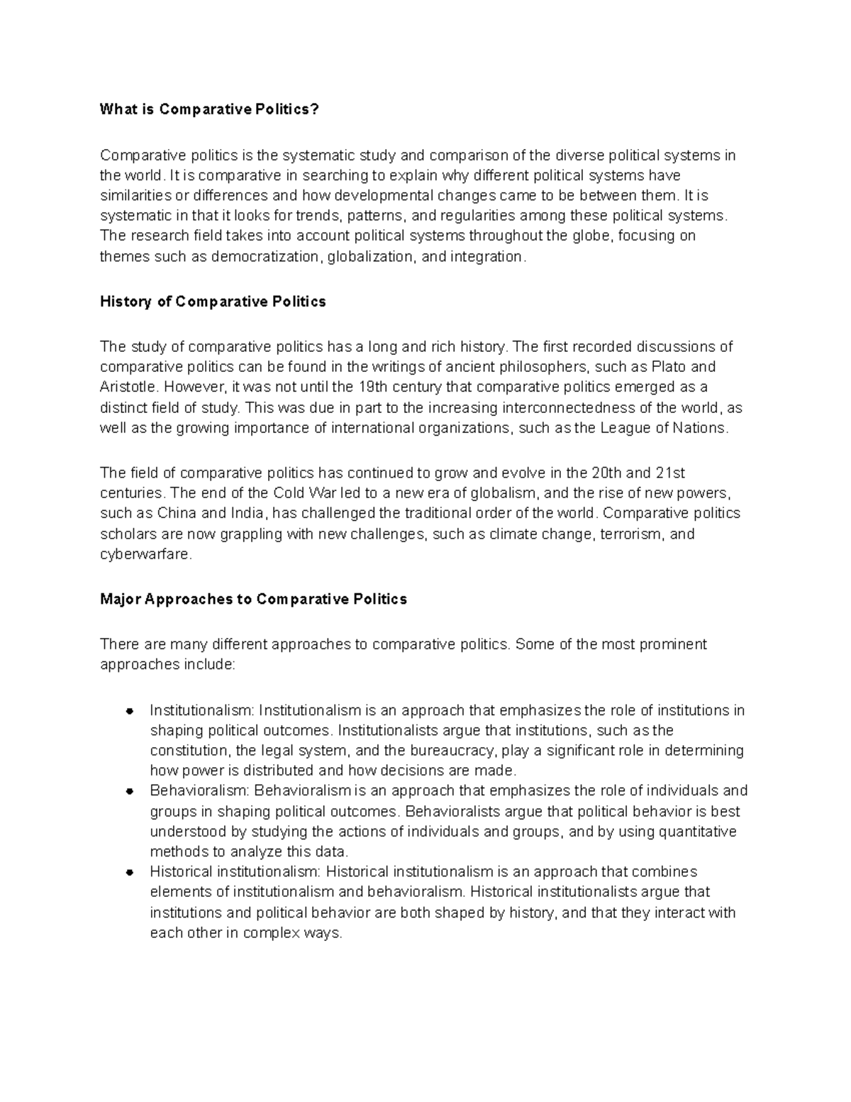 POL 201: Comprehensive Notes on Comparative Politics - Studocu
