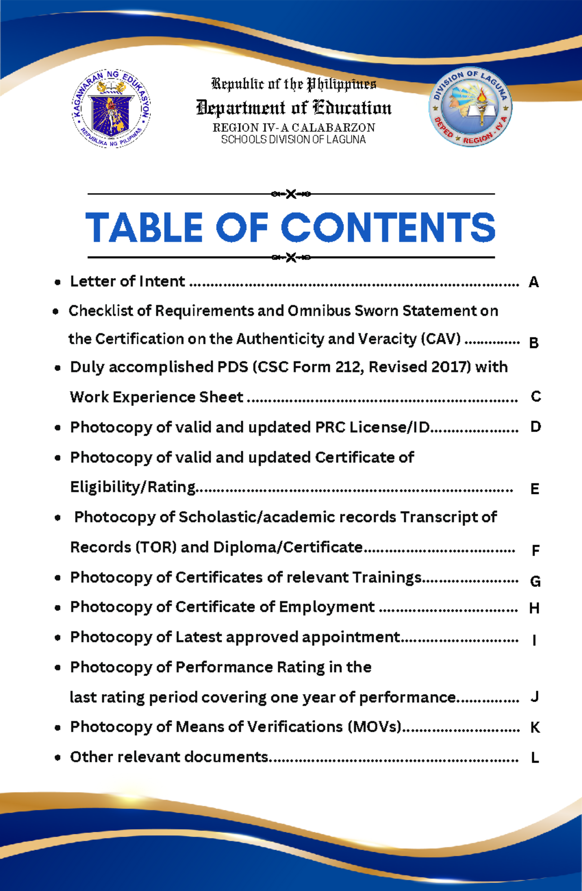 Pertinent Document Samples for CAV and PDS Submission Requirements ...