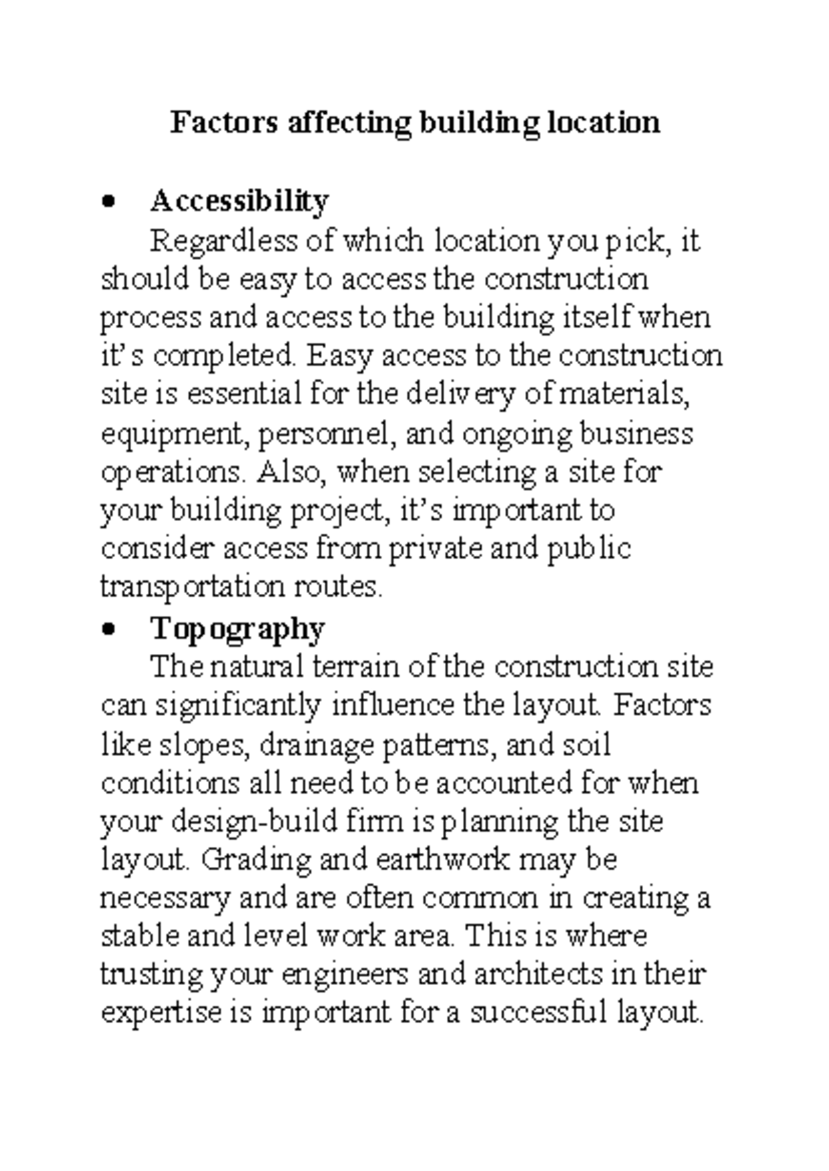 Factors Influencing Building Location & Orientation in Construction ...