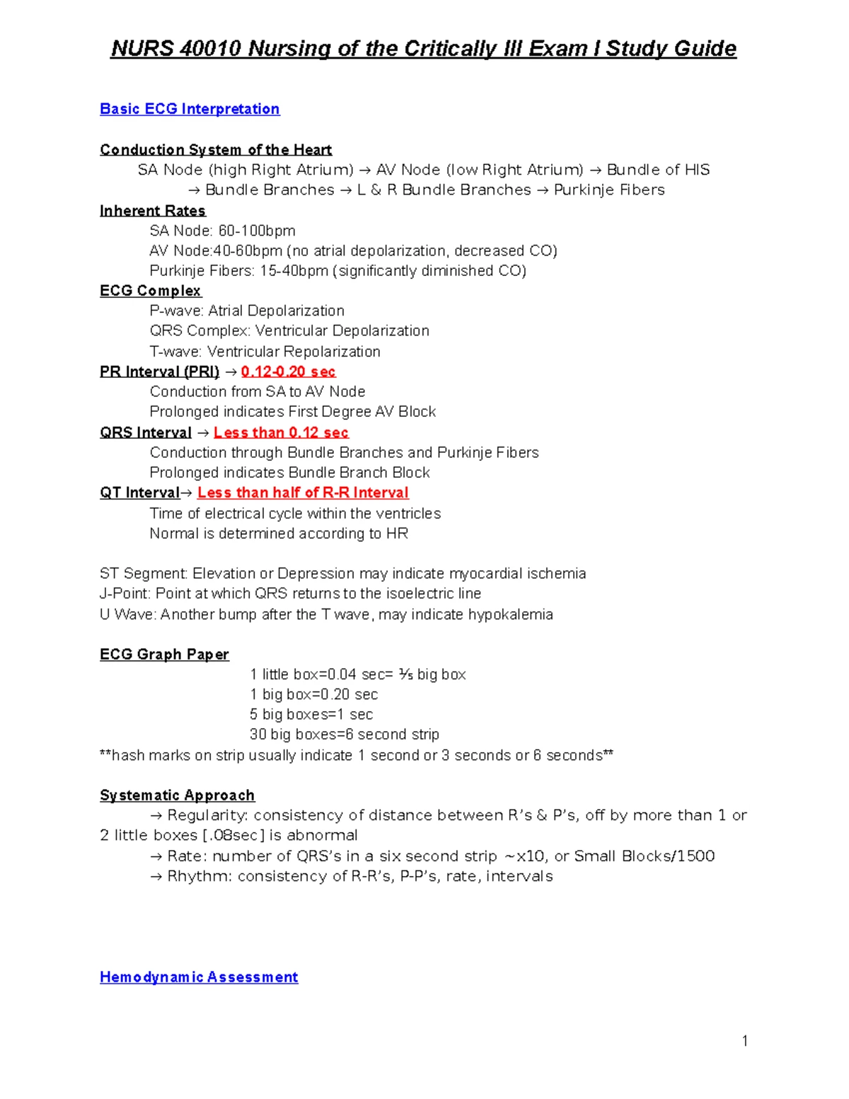 NR 341 Exam 1 Study Guide primary - Critical Care Exam 1 Guide Nursing ...