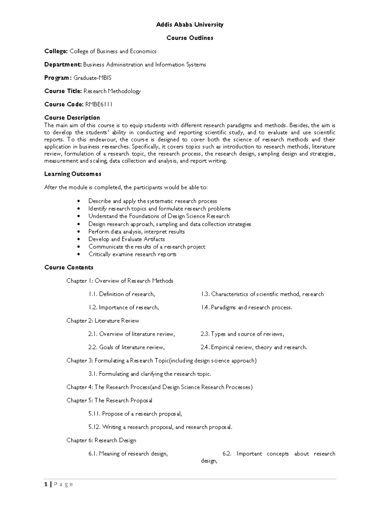 Research Methodology Course Outline (2024-2025) - Studocu
