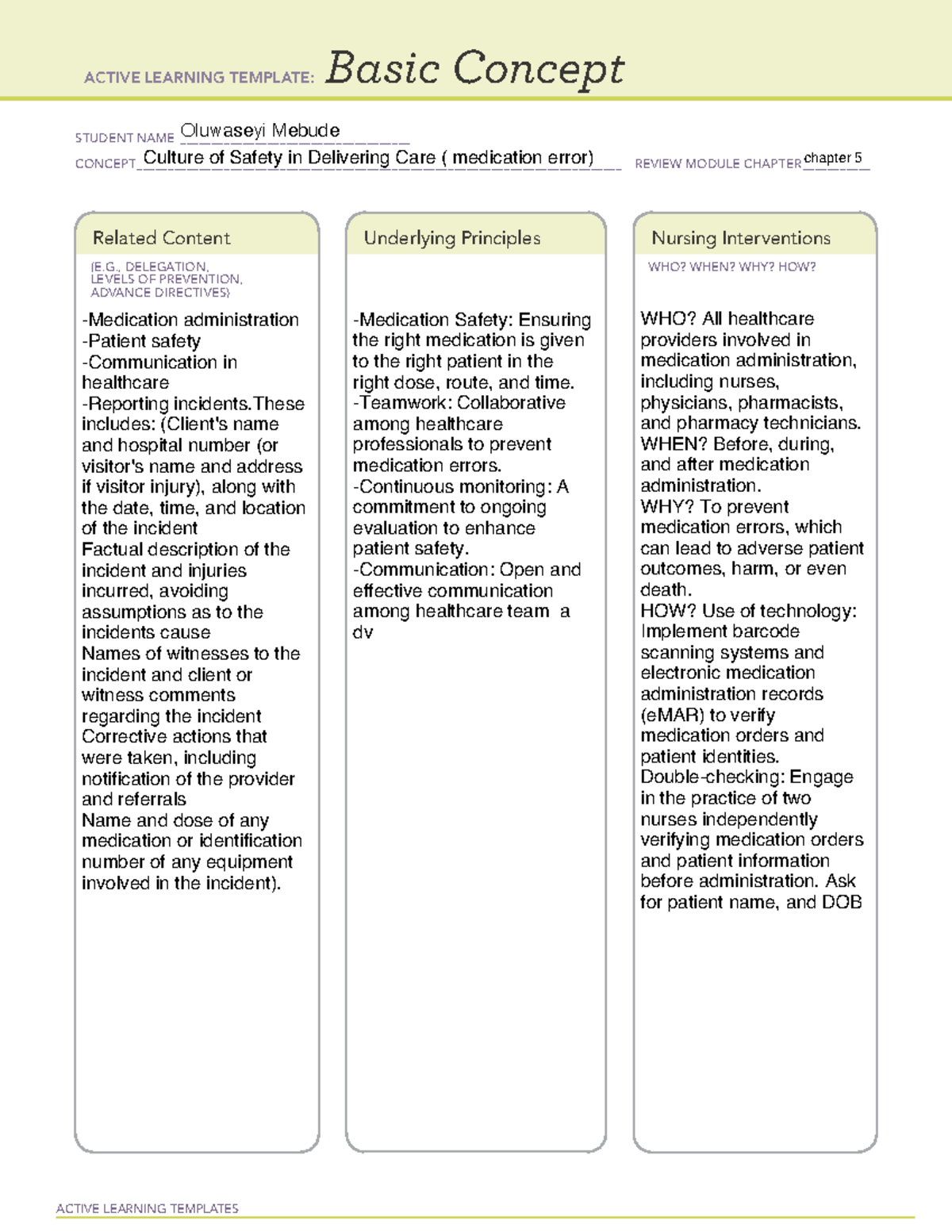 Active Learning Template: Concepts on Patient Safety and Medication ...