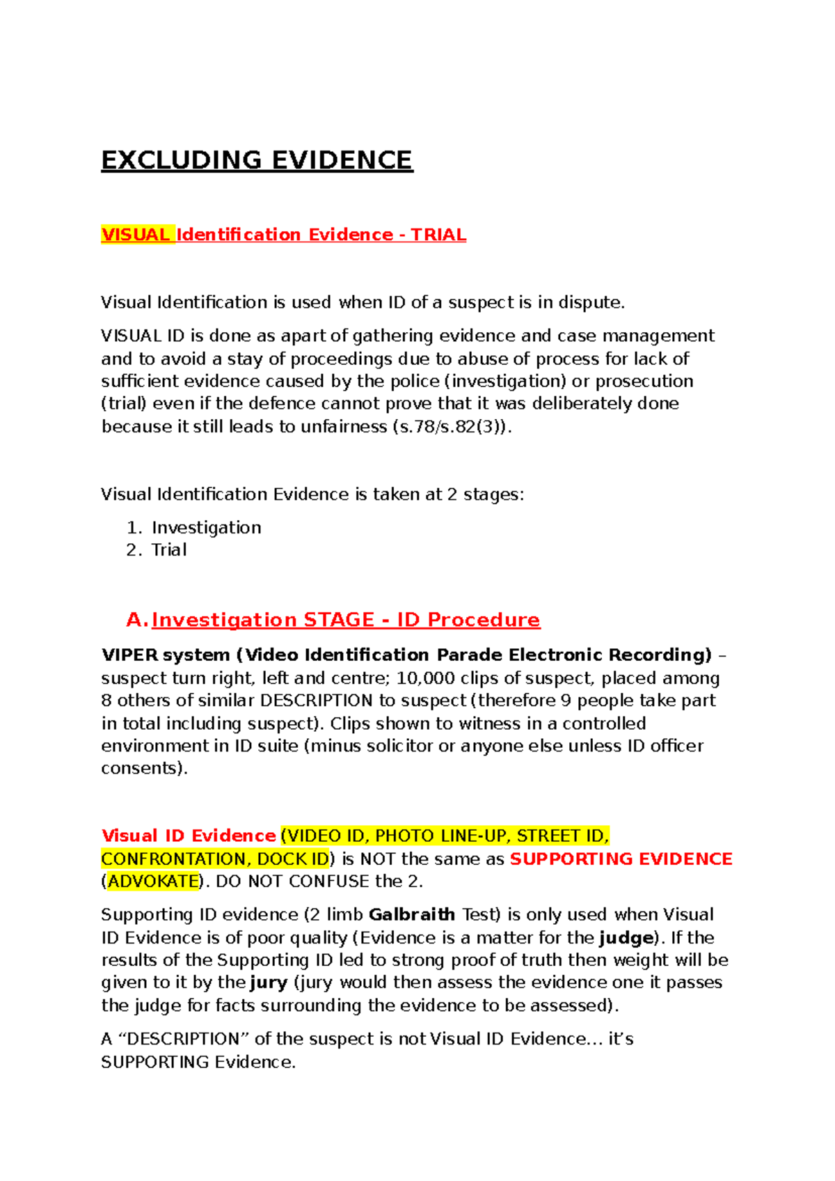 Criminal Law 101: Excluding Visual Identification Evidence Notes - Studocu
