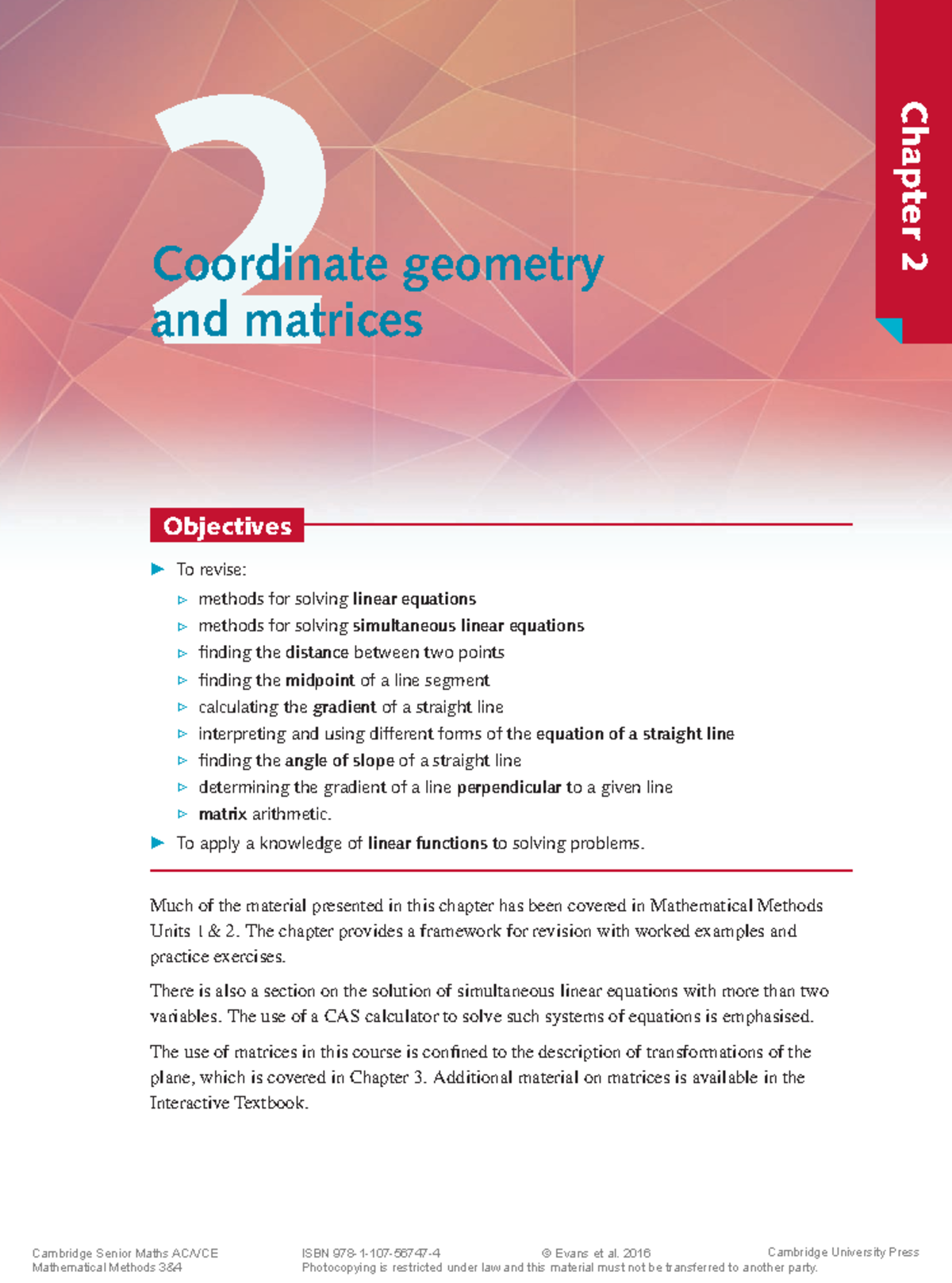 Chapter 2: Coordinate Geometry & Matrices in Mathematical Methods - Studocu