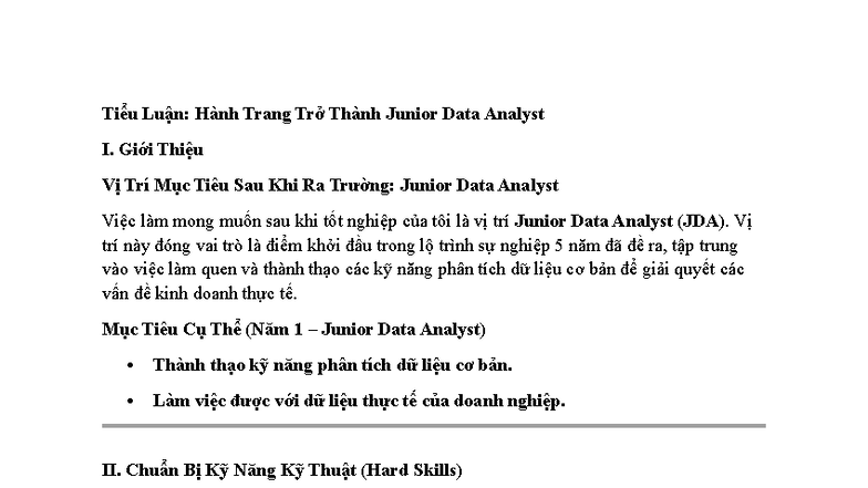 Tiểu Luận: Hành Trang Trở Thành Junior Data Analyst (JDA) - Studocu