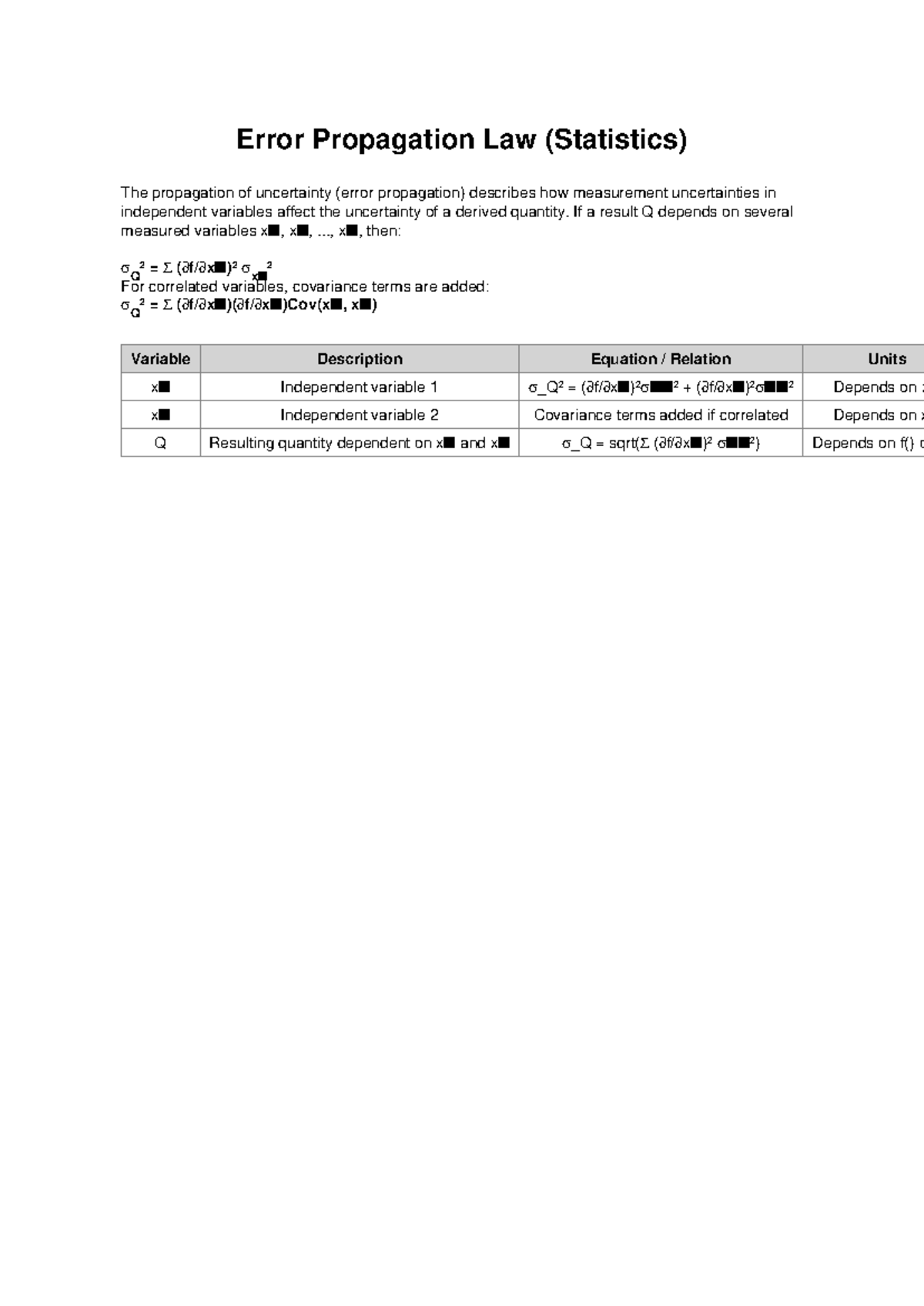 Error propagation law - plaw - Error Propagation Law (Statistics) The ...