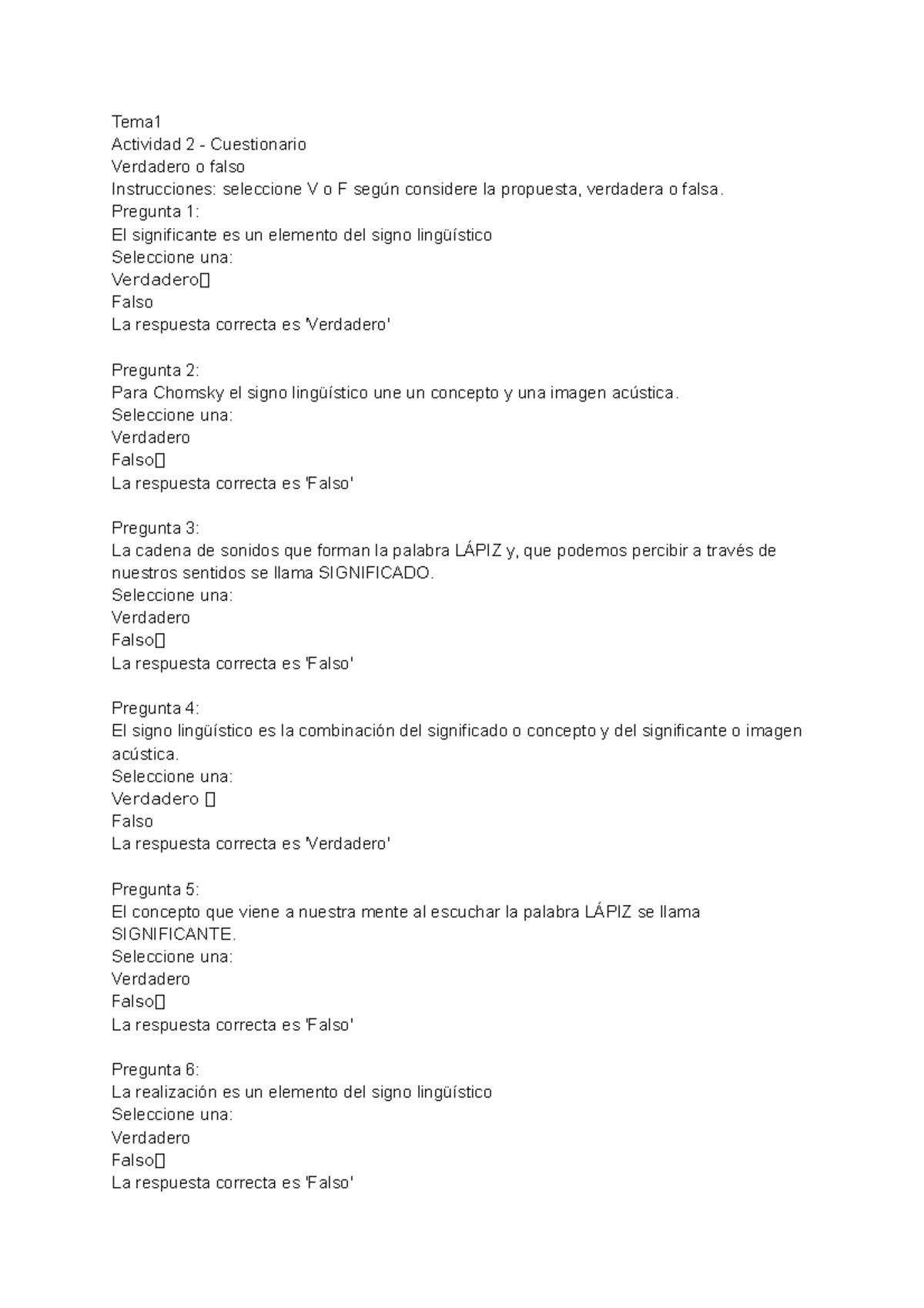 Cuestionario De Verdadero O Falso PREGUNTAS RESUELTAS PARA