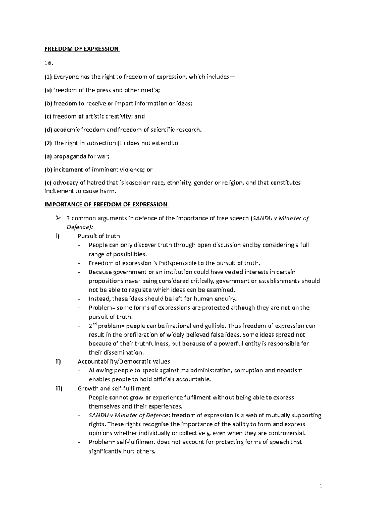 Understanding Freedom of Expression: Key Elements and Cases - Studocu