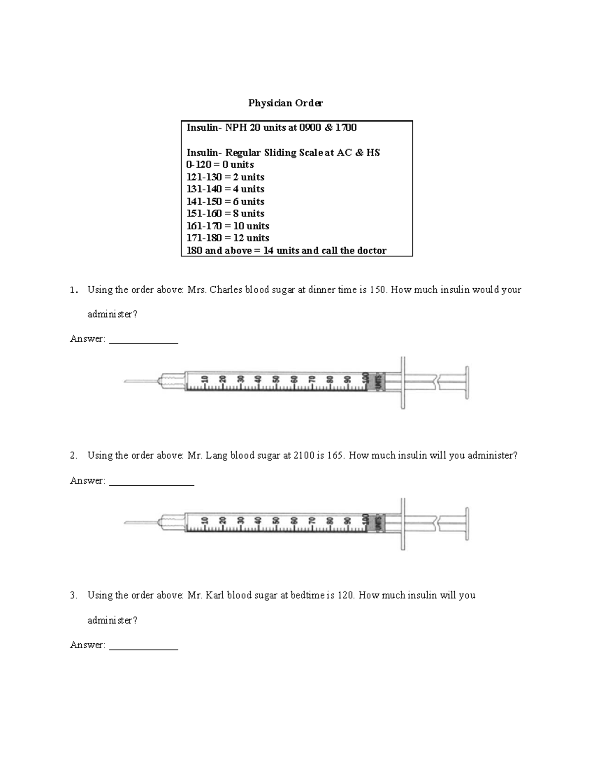 Insulin Administration Practice Problems for Nursing (NUR 101) - Studocu