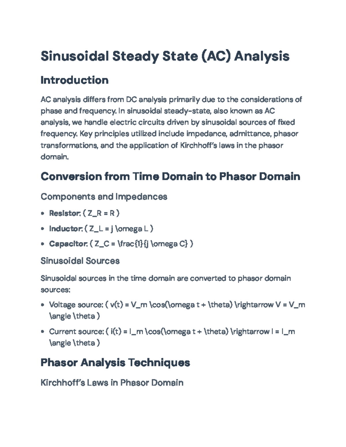 Sinusoidal Steady-State AC Analysis Techniques and Examples - Sinusoidal Steady State (AC ...