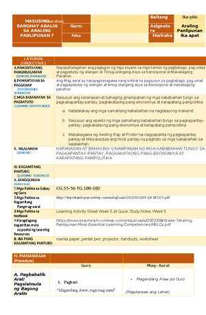 AP 10 DLP - MASUSING BANGHAY ARALIN SA ARALING PANLIPUNAN 10 Paaralan: Baitang Ika-sampo Guro ...