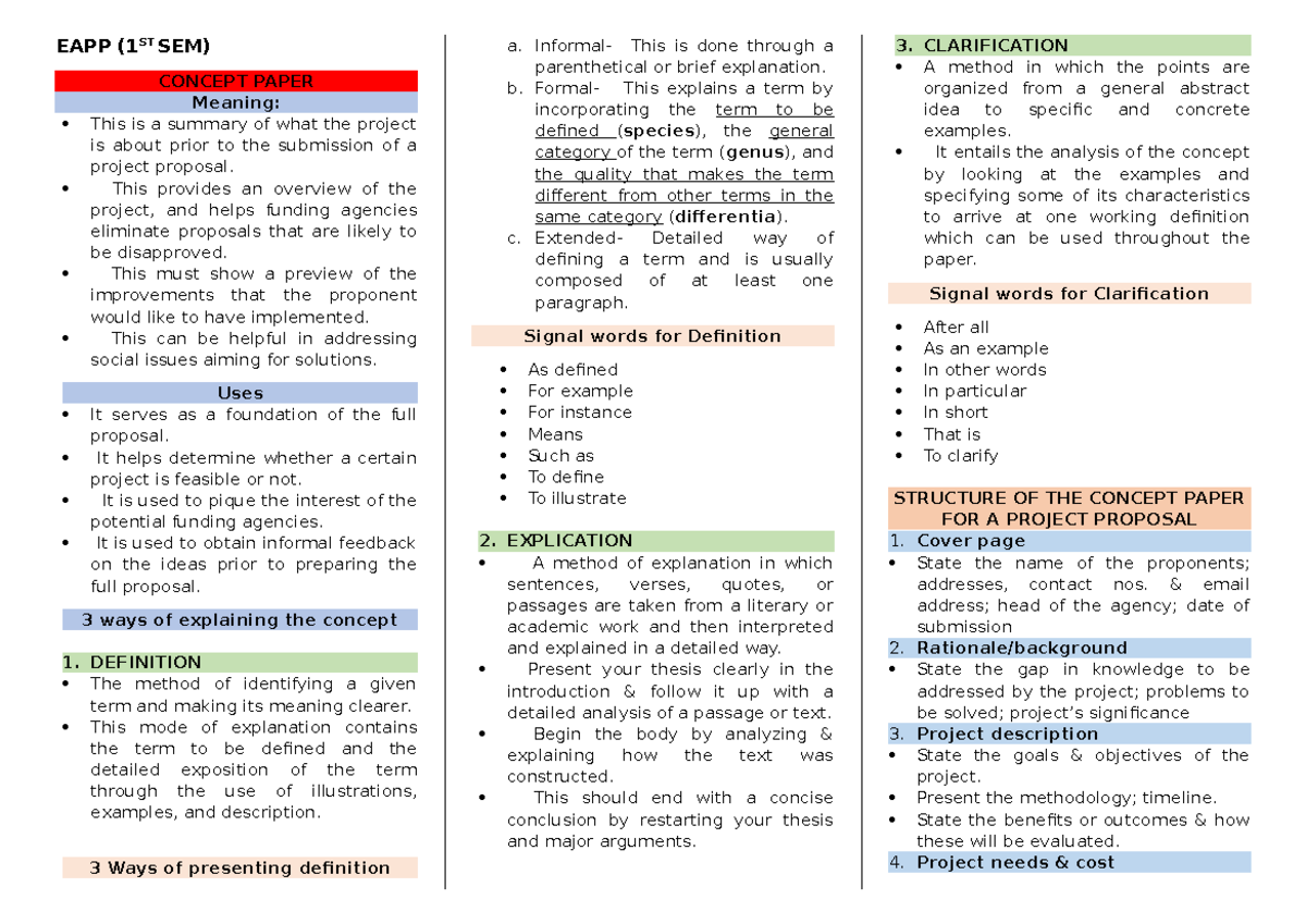 EAPP (SET 1) - Concept Paper Overview and Structure Guide - Studocu