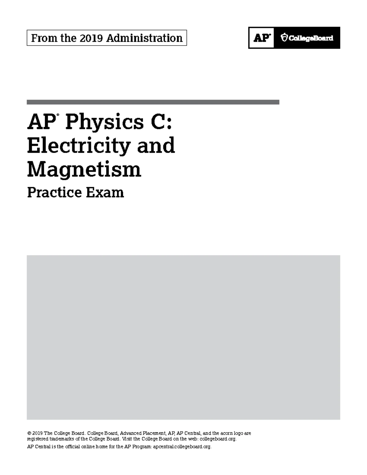 AP Physics C: E&M 2019 Practice Exam & Instructions - Studocu
