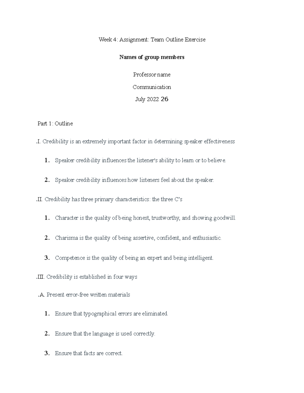 Week 4 Team Exercise Pt1 Outline - Week 4: Assignment: Team Outline ...