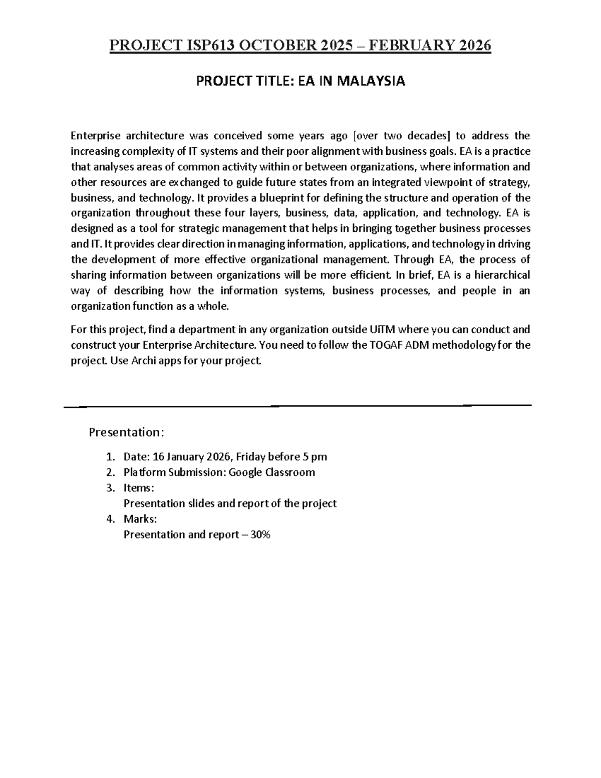 PROJECT ISP613: EA Creation for Organizations (Oct 2025 - Feb 2026 ...