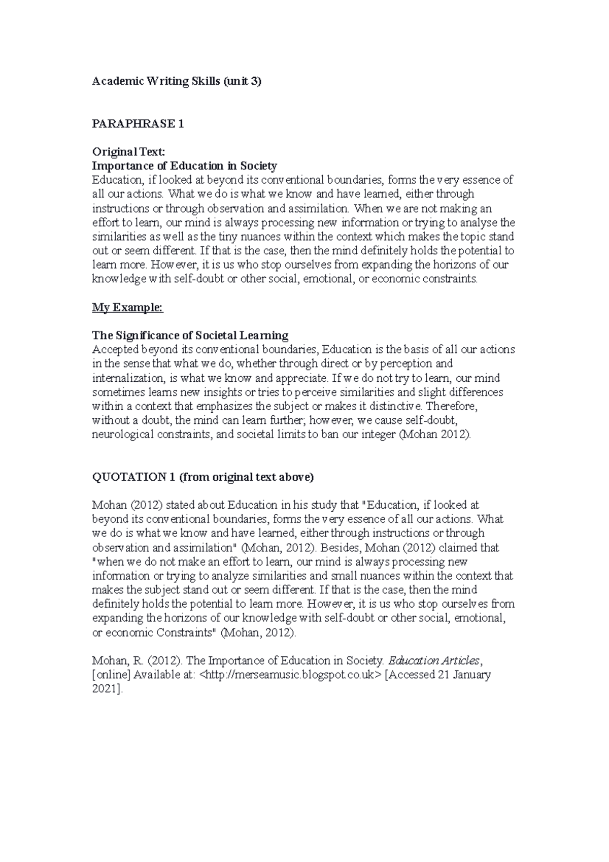 Academic Writing Skills Unit 3: Paraphrasing and Quoting Techniques ...