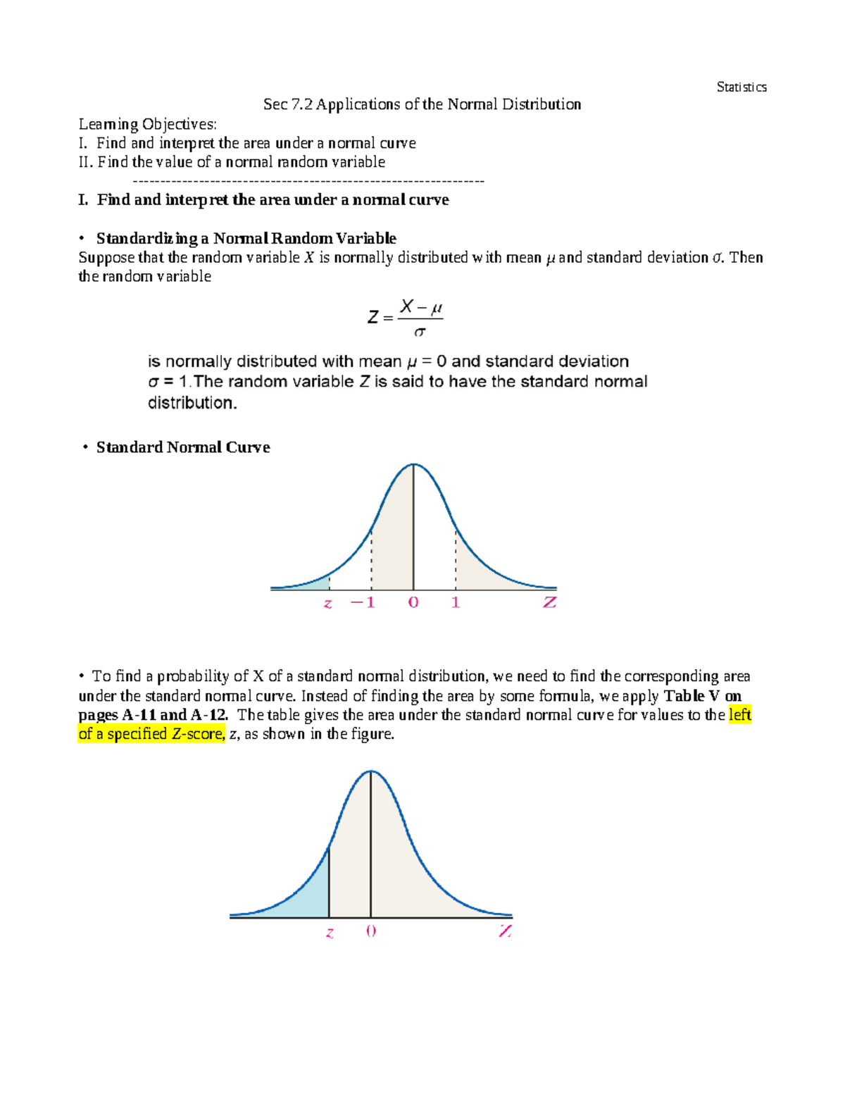 Statistics Sec 7.2: Applications of the Normal Distribution - Studocu
