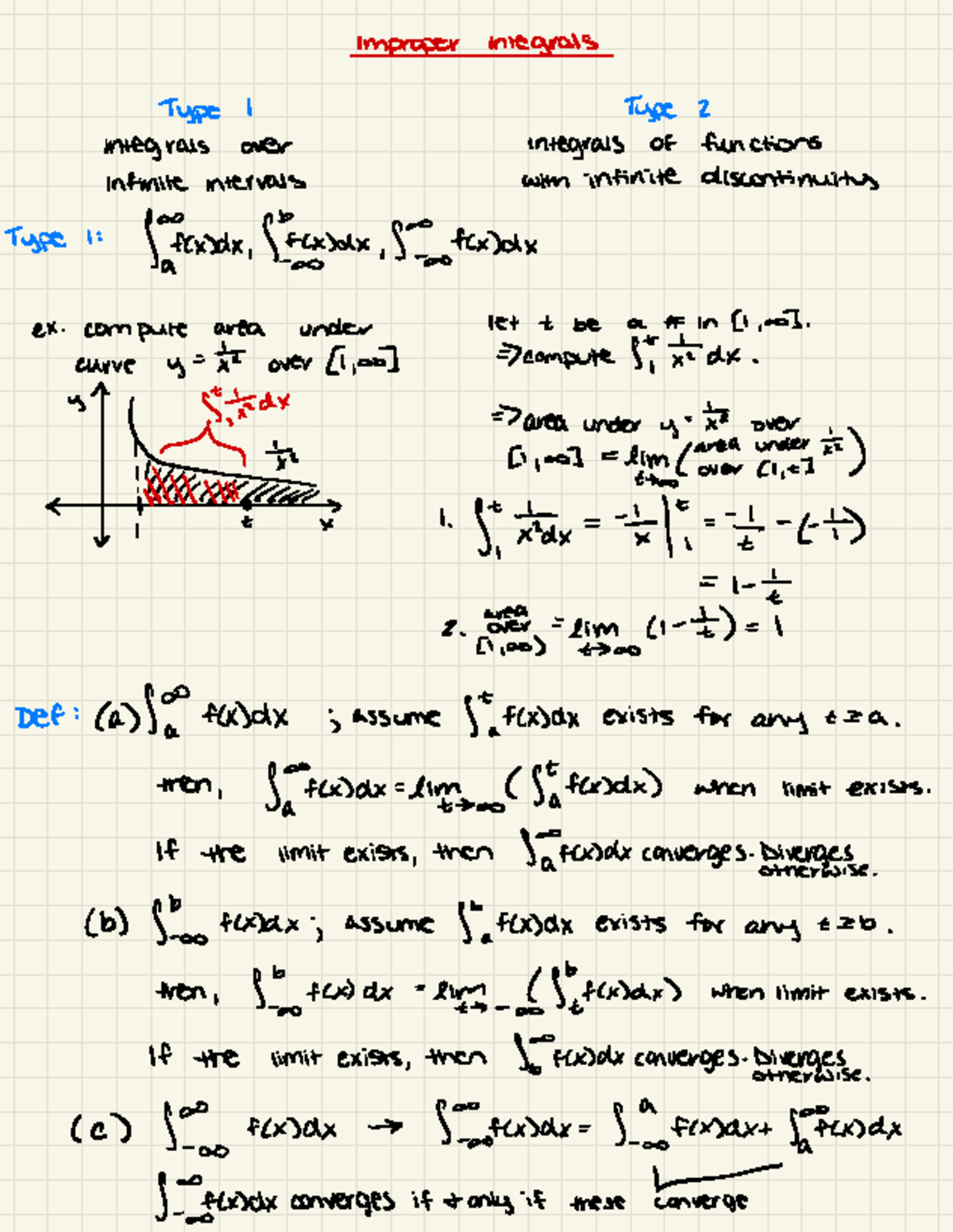Improper Integrals - Improper integrals Type I Type I integrals over ...