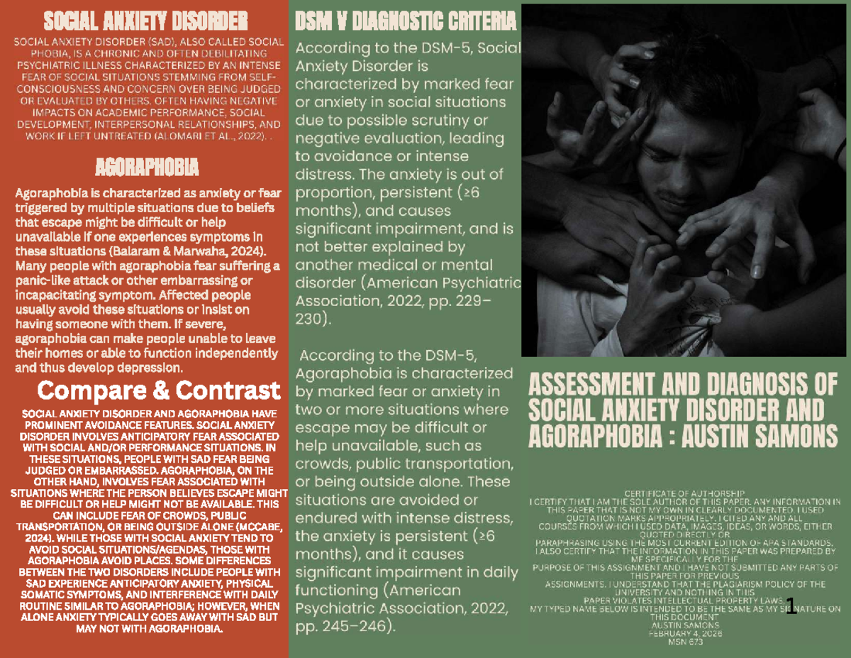 Assessment and Diagnosis of Social Anxiety Disorder & Agoraphobia (MSN ...