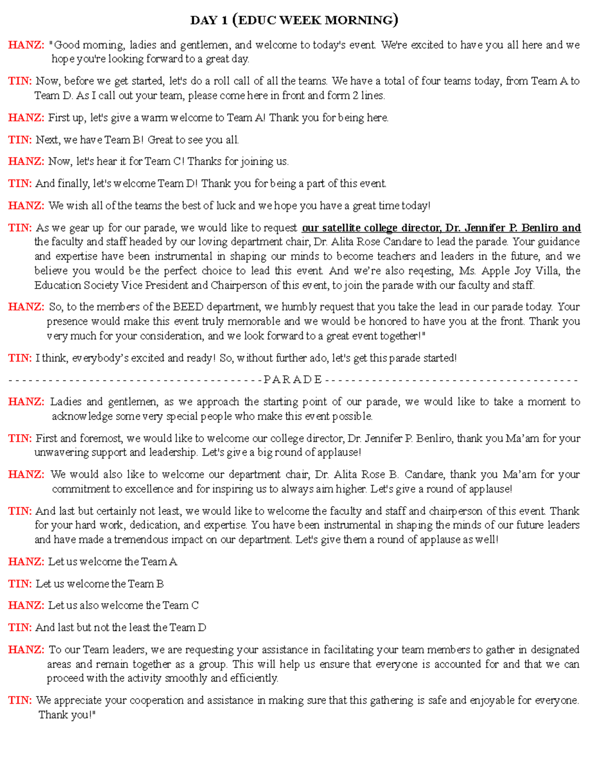 EDUC 101: Emcee Script for Education Week Opening Ceremony - Studocu