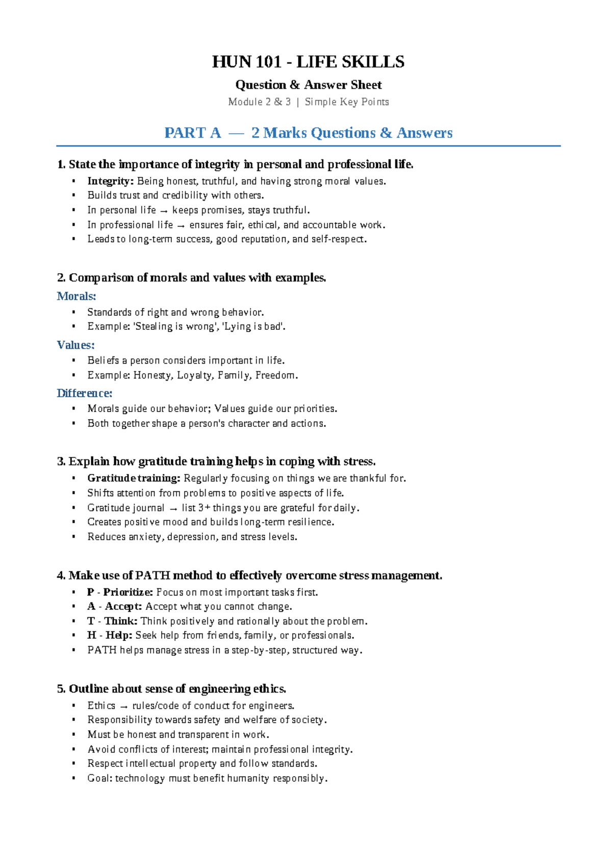 HUN 101 LIFE SKILLS Summary Notes for Module 2 & 3 Practice - Studocu
