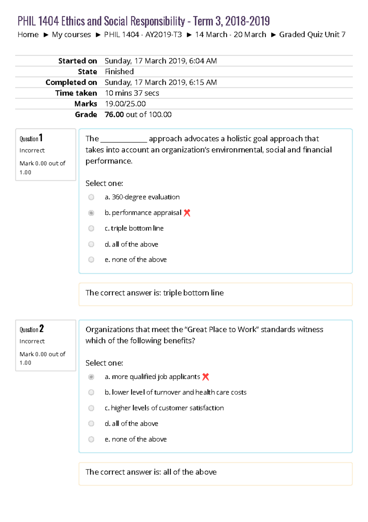 Graded Quiz Unit 7 (2019 ) PHIL ethics and social responsibility - Graded Quiz Unit 7 PHIL 1404 ...