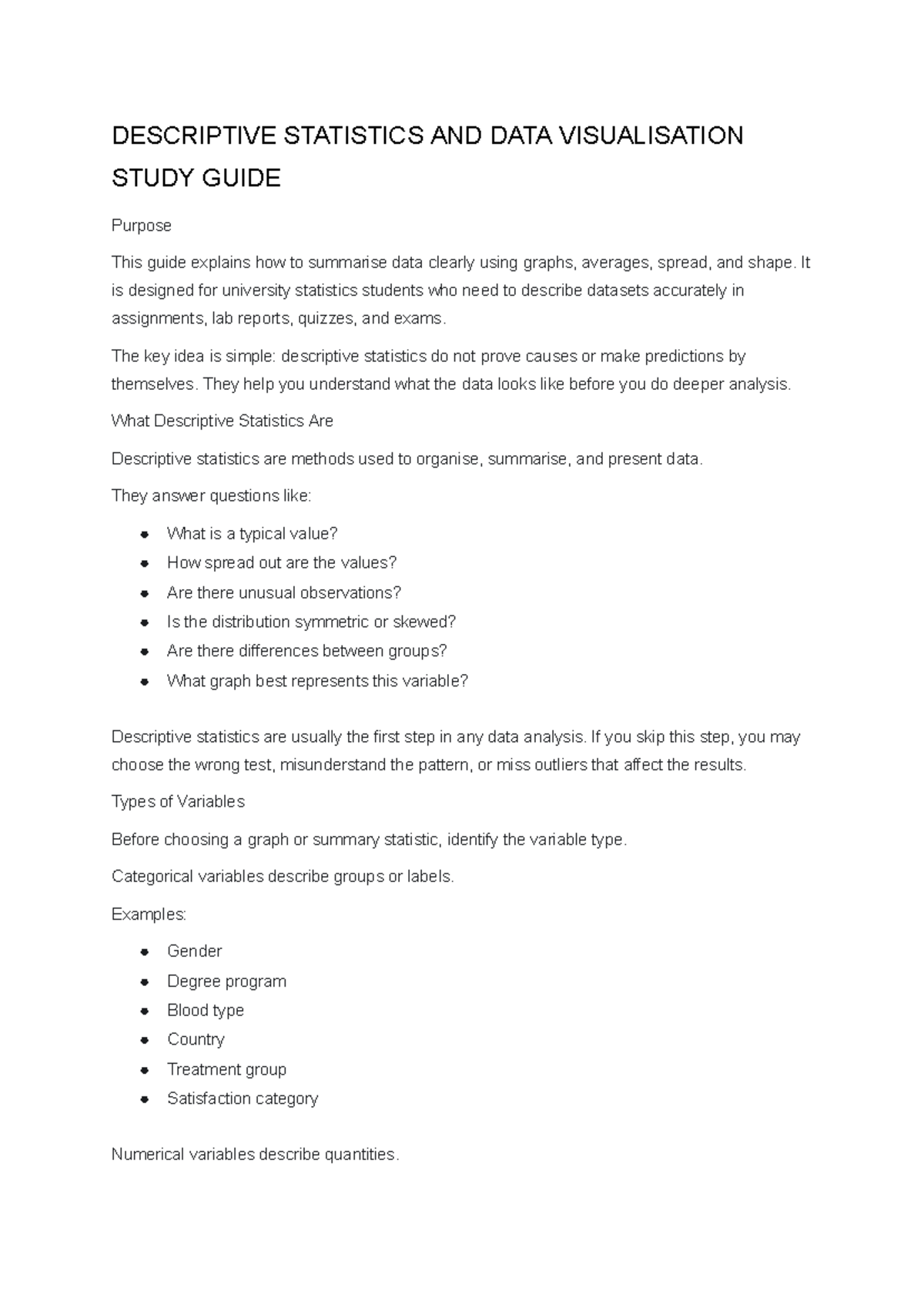 Descriptive Statistics & Data Visualization Study Guide (STAT101) - Studocu