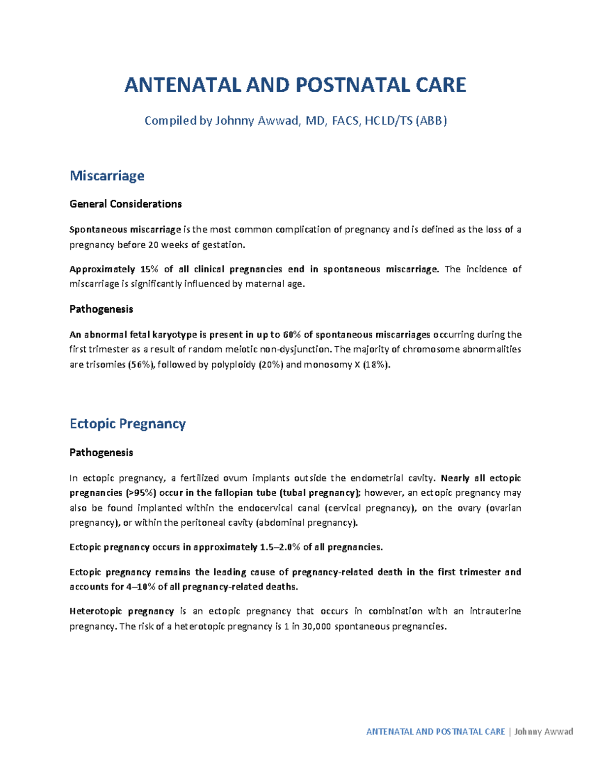 ANTENATAL AND POSTNATAL CARE (ABB) Clinical Excerpts 2020 - Studocu