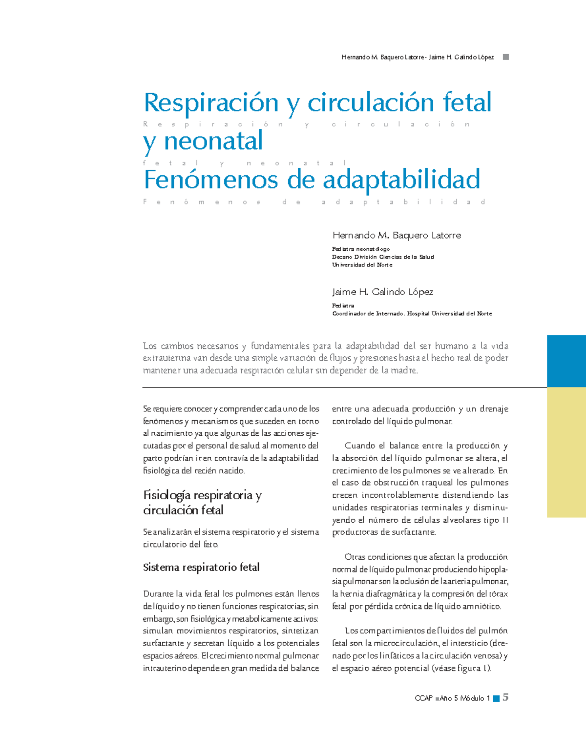 CCAP Año 5 Módulo 1: Respiración y Circulación Fetal y Neonatal - Studocu