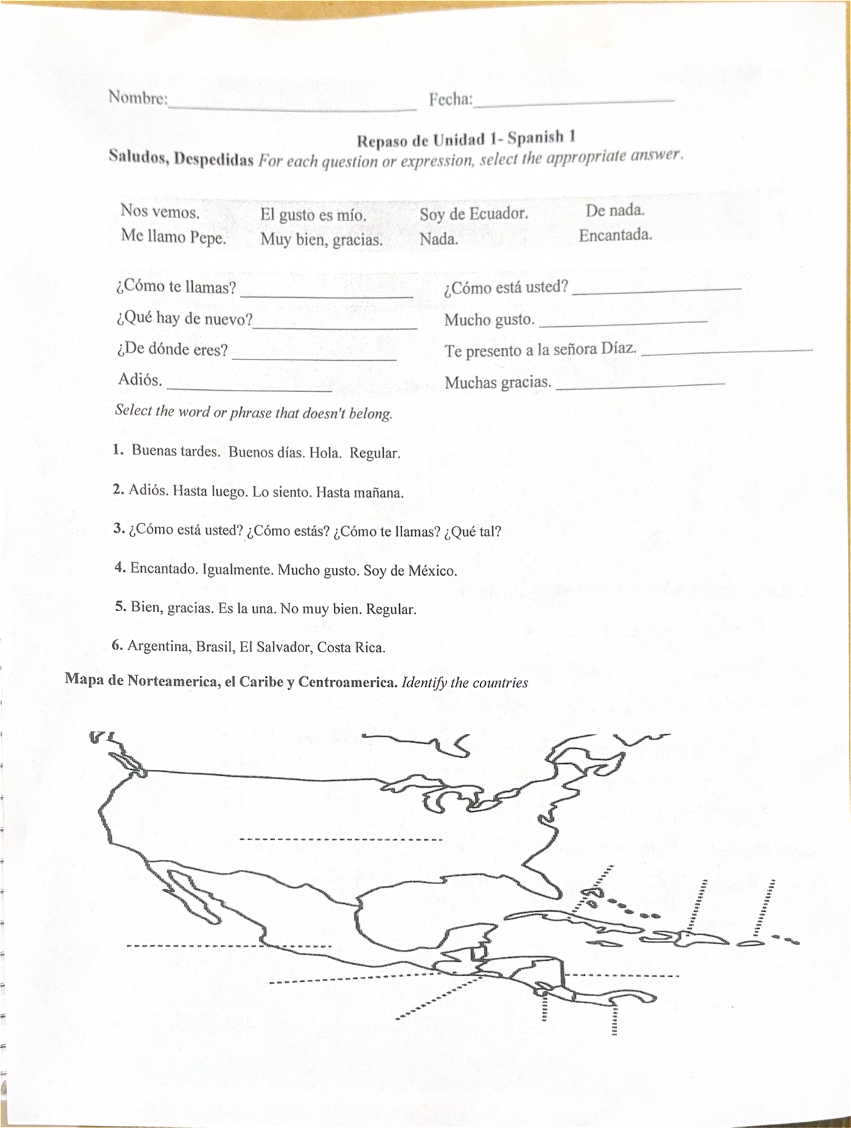 Spanish 1 Unit 1 Final Exam Review: Greetings & Basics - Studocu