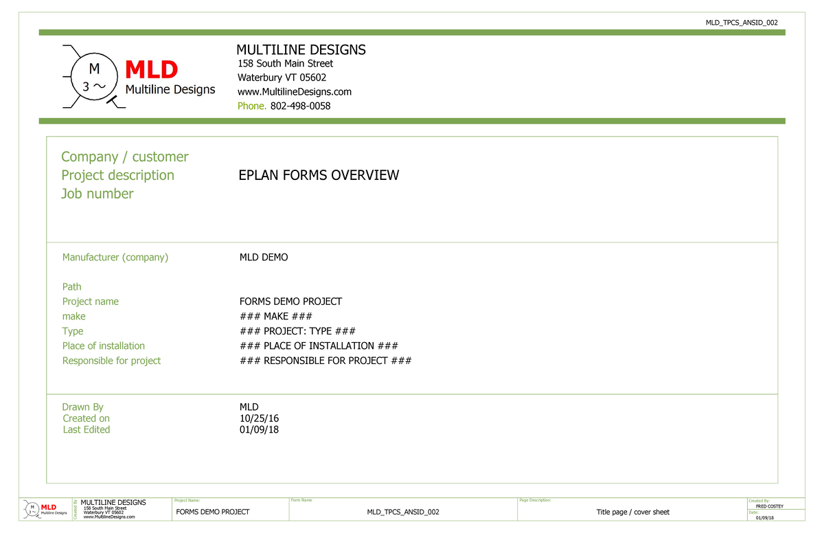 EPLAN Forms Overview for Multiline Designs Project F01_006_en_US - Studocu