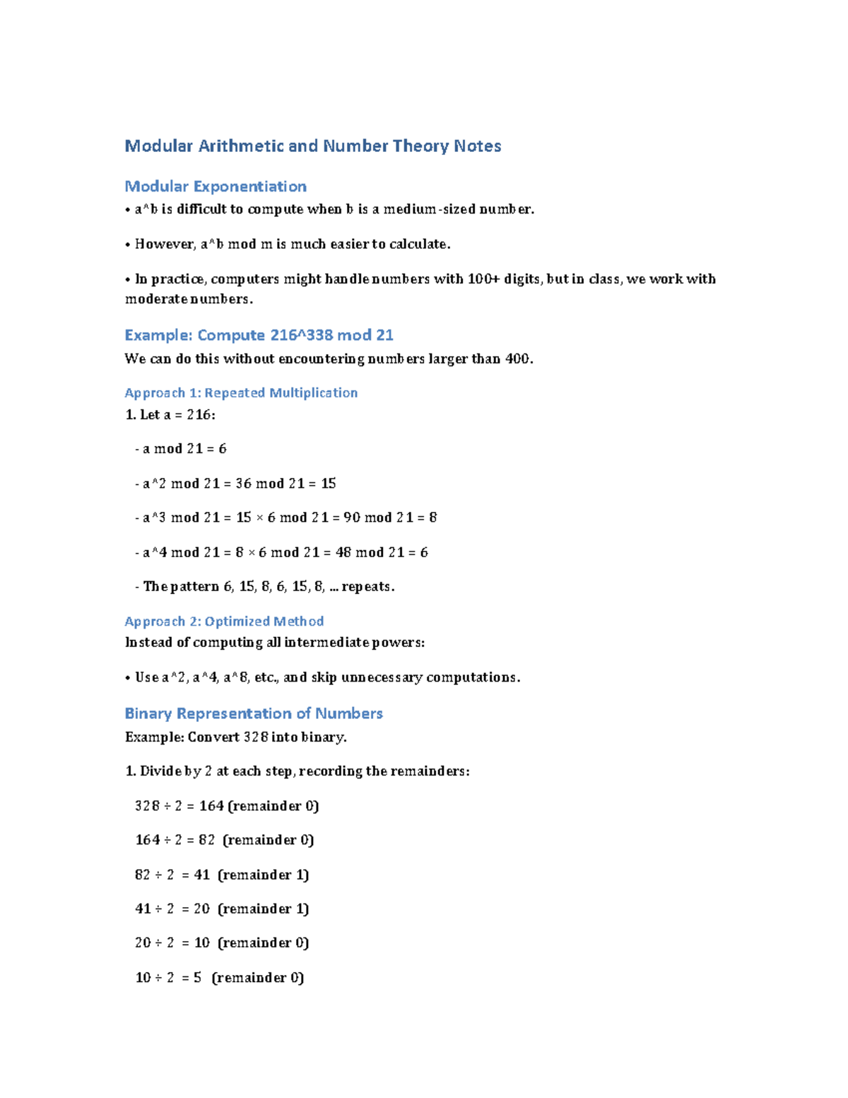 3 - lecture - Modular Arithmetic and Number Theory Notes Modular ...