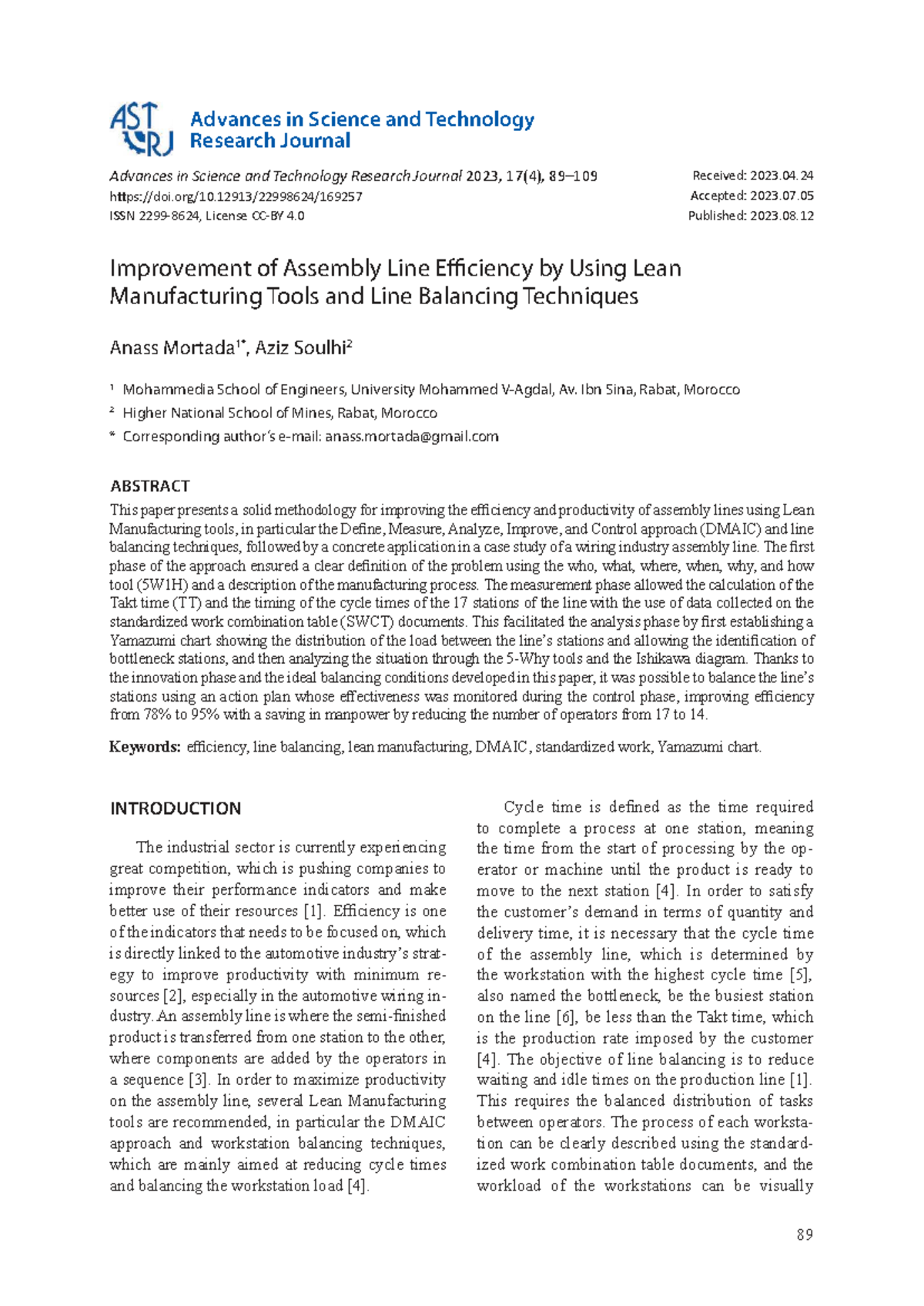 Improvement of Assembly Line Efficiency Using Lean Tools (ENG-2023 ...