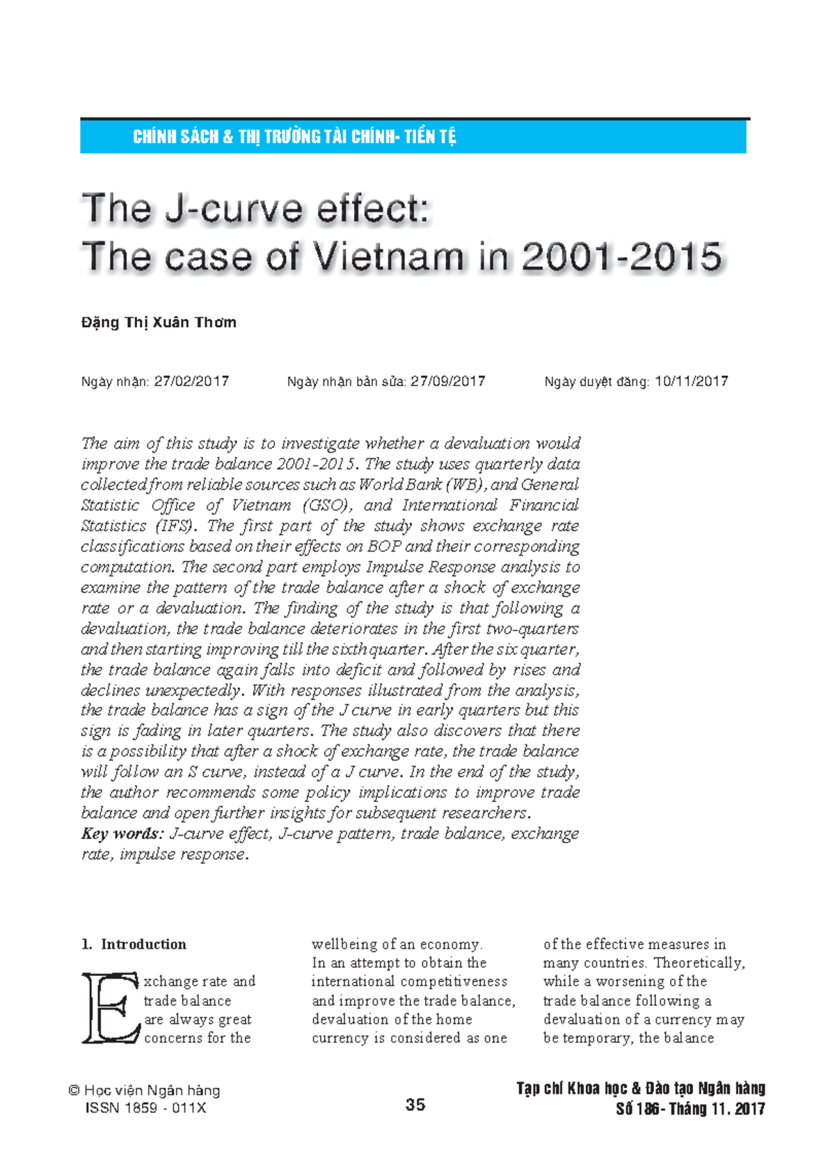 The J-Curve Effect on Trade Balance in Vietnam (2001-2015) Analysis ...