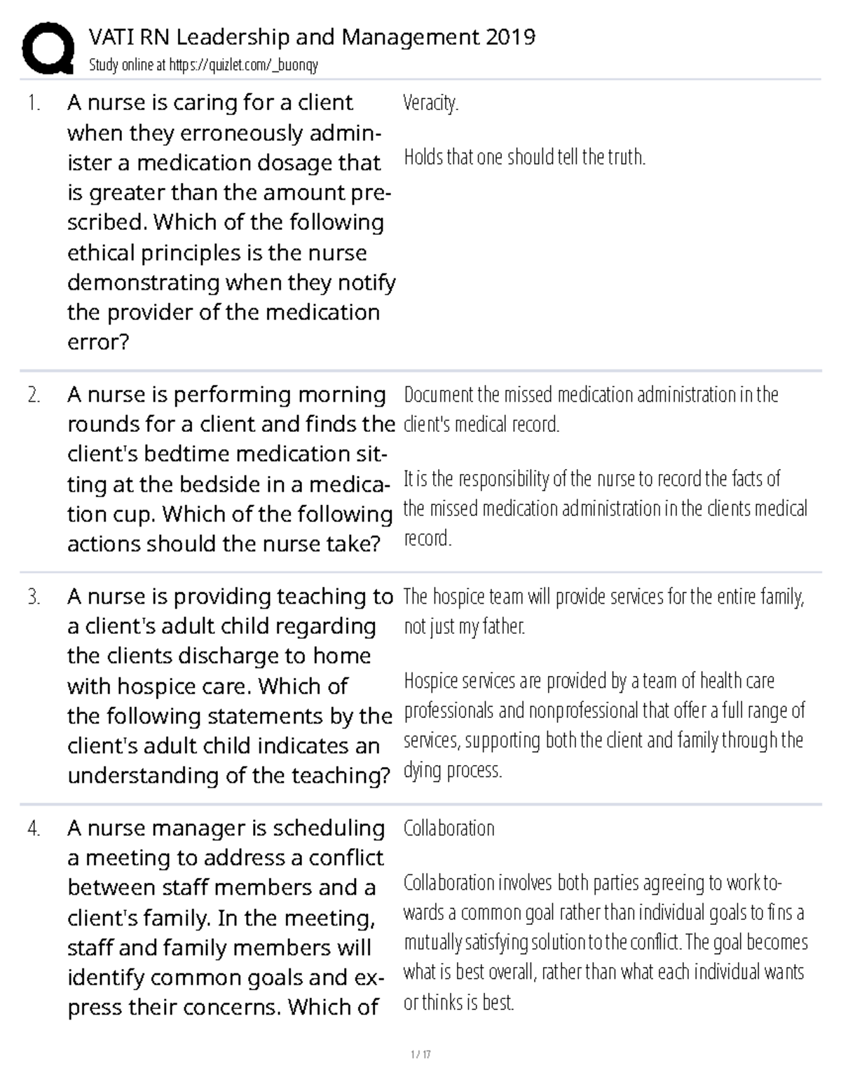 VATI RN Leadership and Management 2019 Study Guide - Studocu
