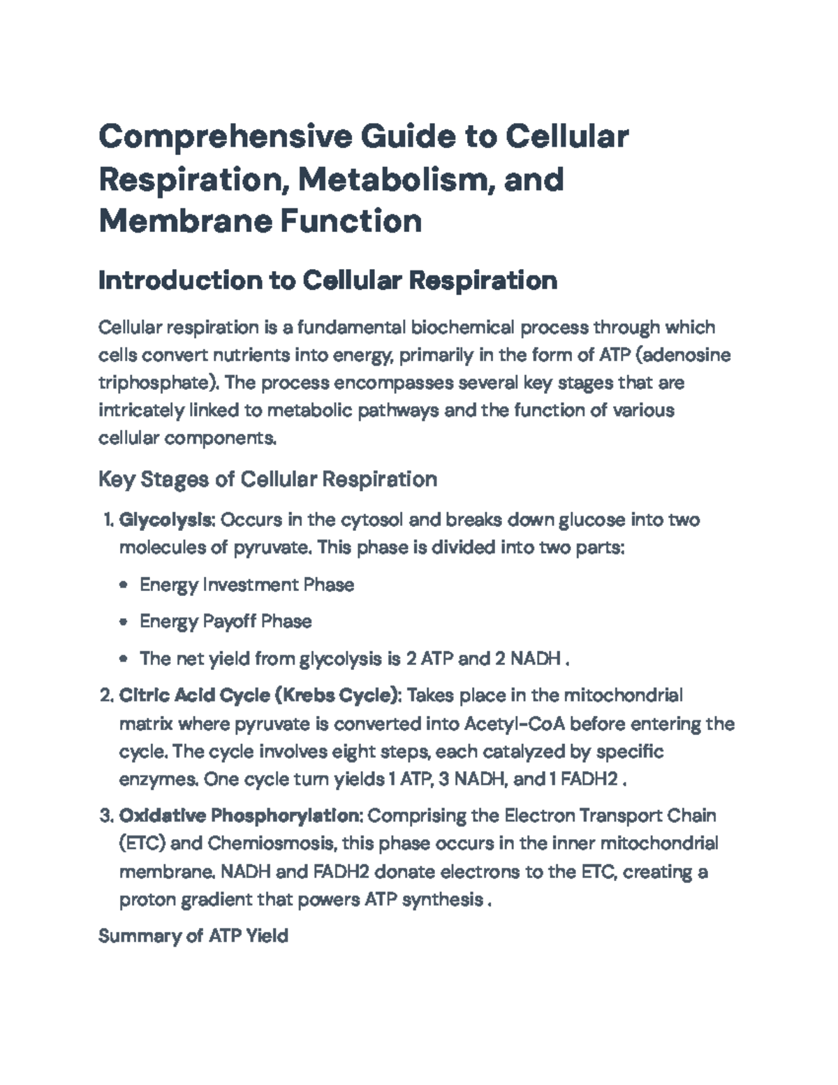 Comprehensive Overview of Cellular Respiration and Metabolism ...