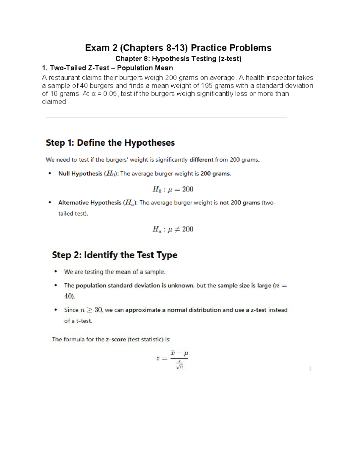 Exam 2 supplemental practice problems - Exam 2 (Chapters 8-13) Practice Problems Chapter 8 ...