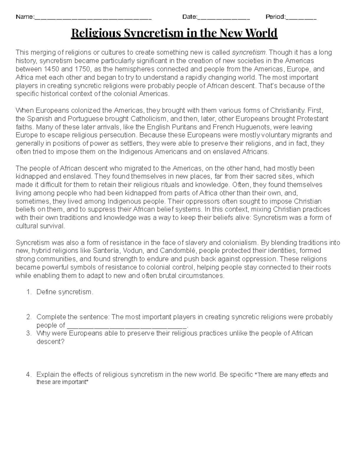 Religious Syncretism in the New World: Cultural Blending & Resistance ...