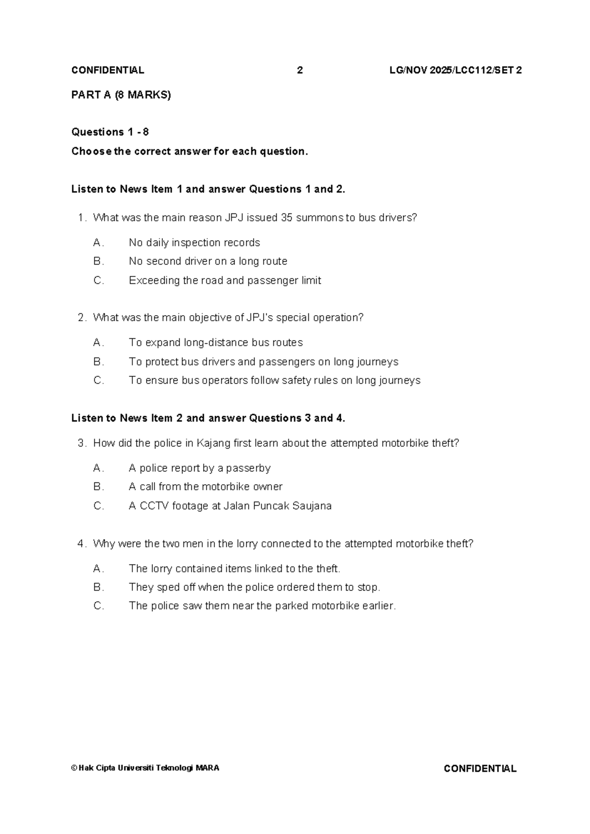 LCC112 Final Exam QP Set 2: Listening Comprehension Questions - Studocu