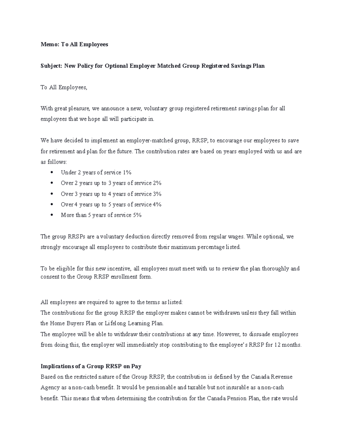 Payroll Fundamentals 1: Group RRSP Policy Assignment 1 - Studocu
