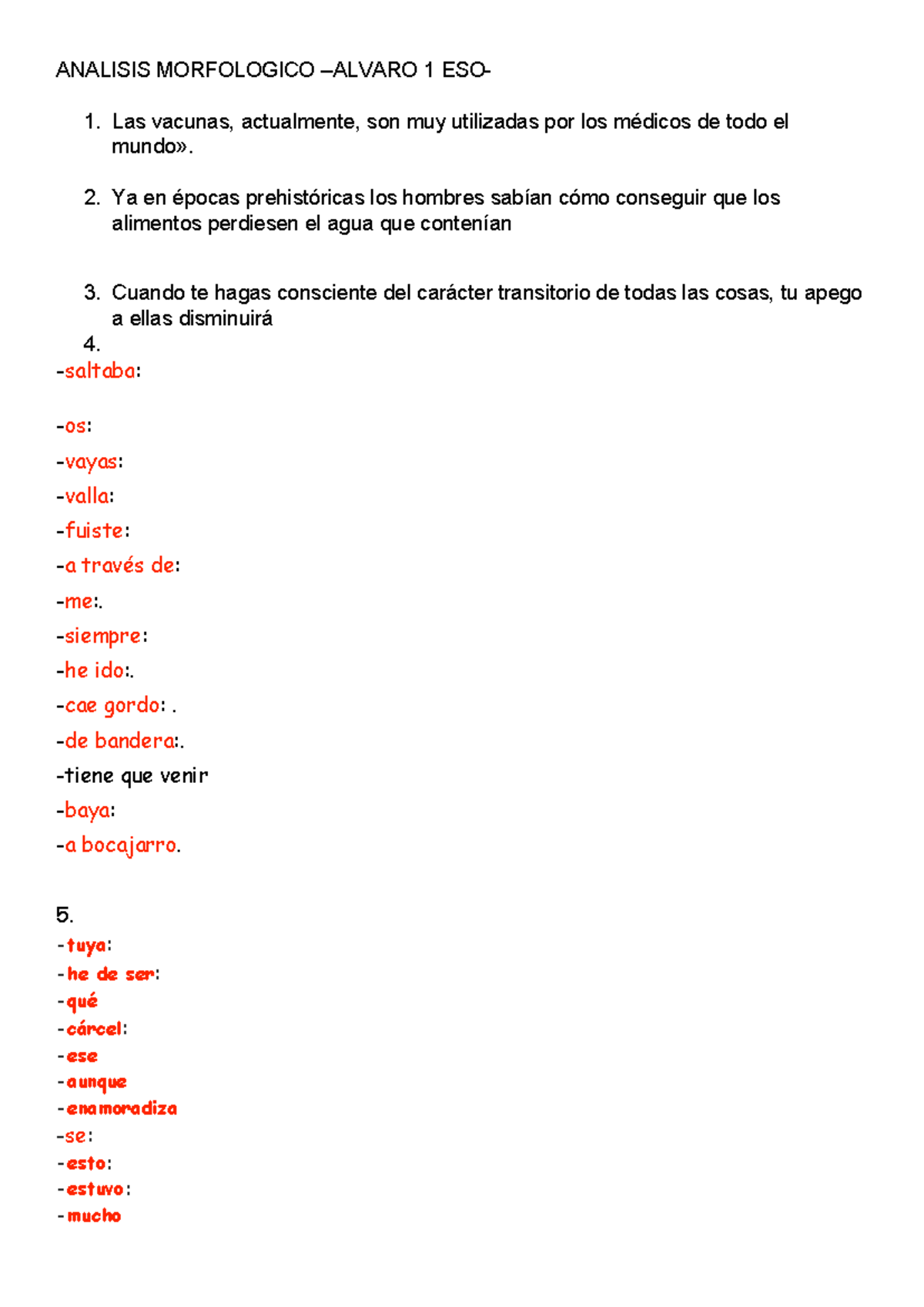 Ejercicios Resueltos de Análisis Morfológico - 1º ESO - Studocu