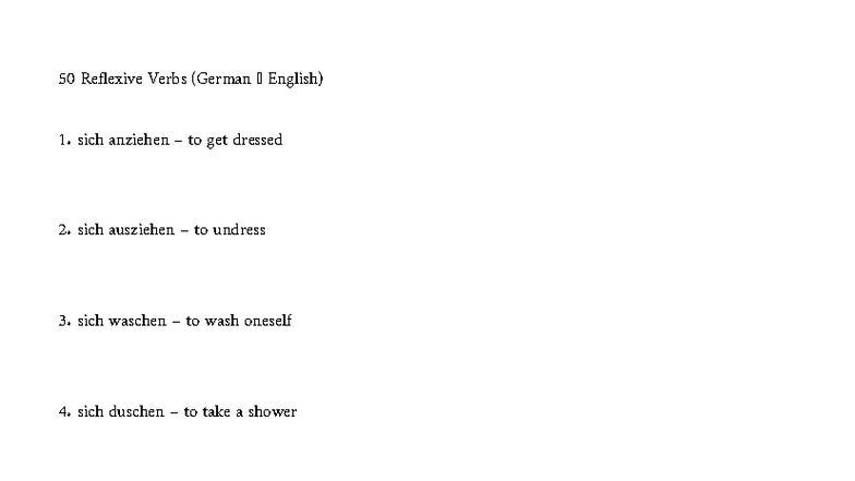 50 Reflexive Verbs in German with English Translations - Studocu