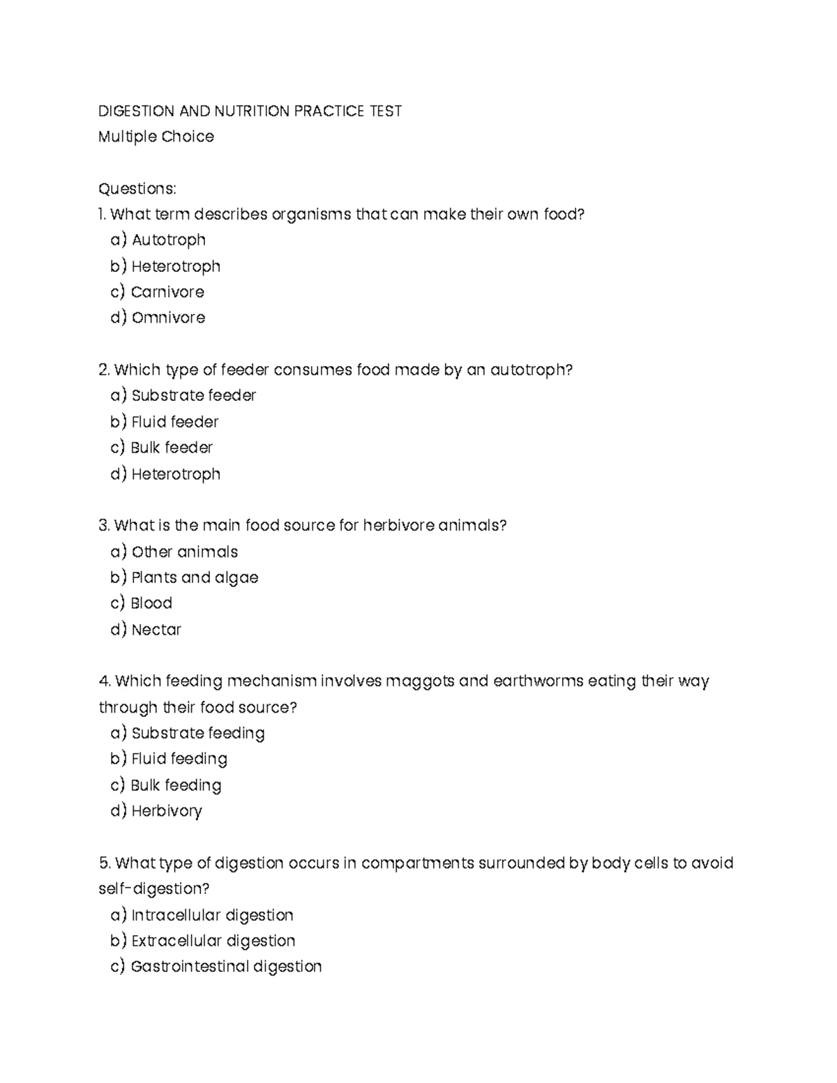 DIGESTION AND NUTRITION REVIEW: PRACTICE TEST QUESTIONS - Studocu