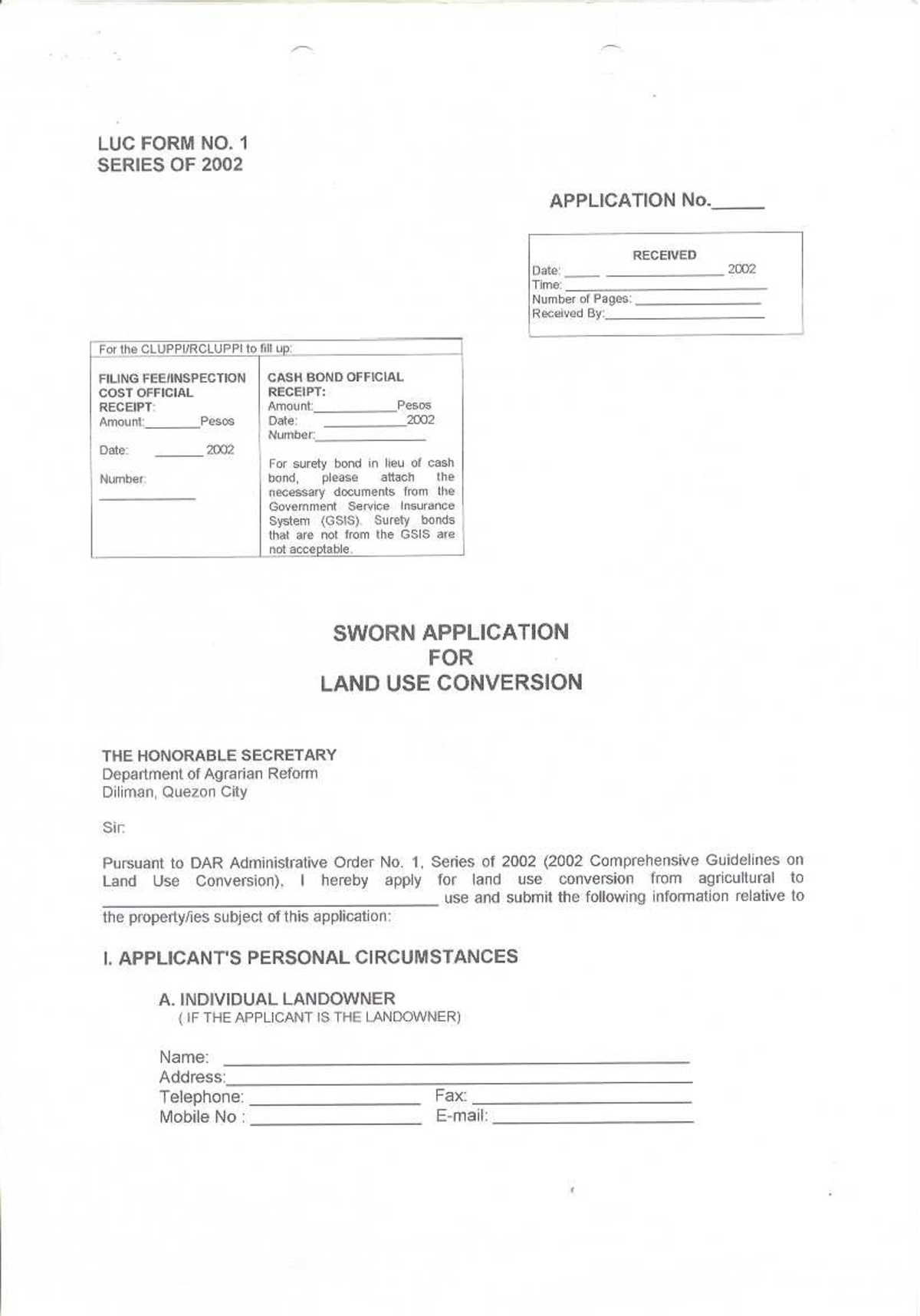 LUC Form 1-3: Pro Forma Land Use Conversion Application Documentation ...