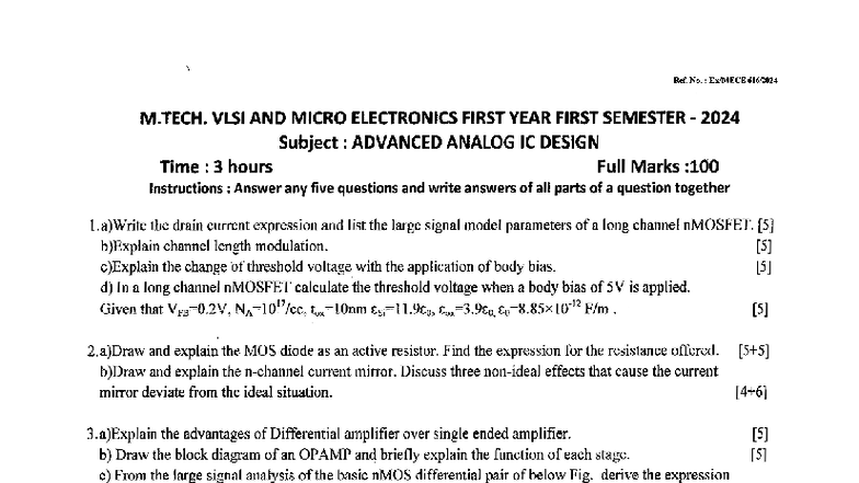 Advanced Analog IC Design - M.TECH VLSI & Microelectronics 1st Sem 2024 ...