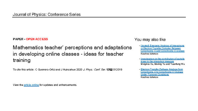 Mathematics Teacher Perceptions on Online Class Adaptations: Insights ...