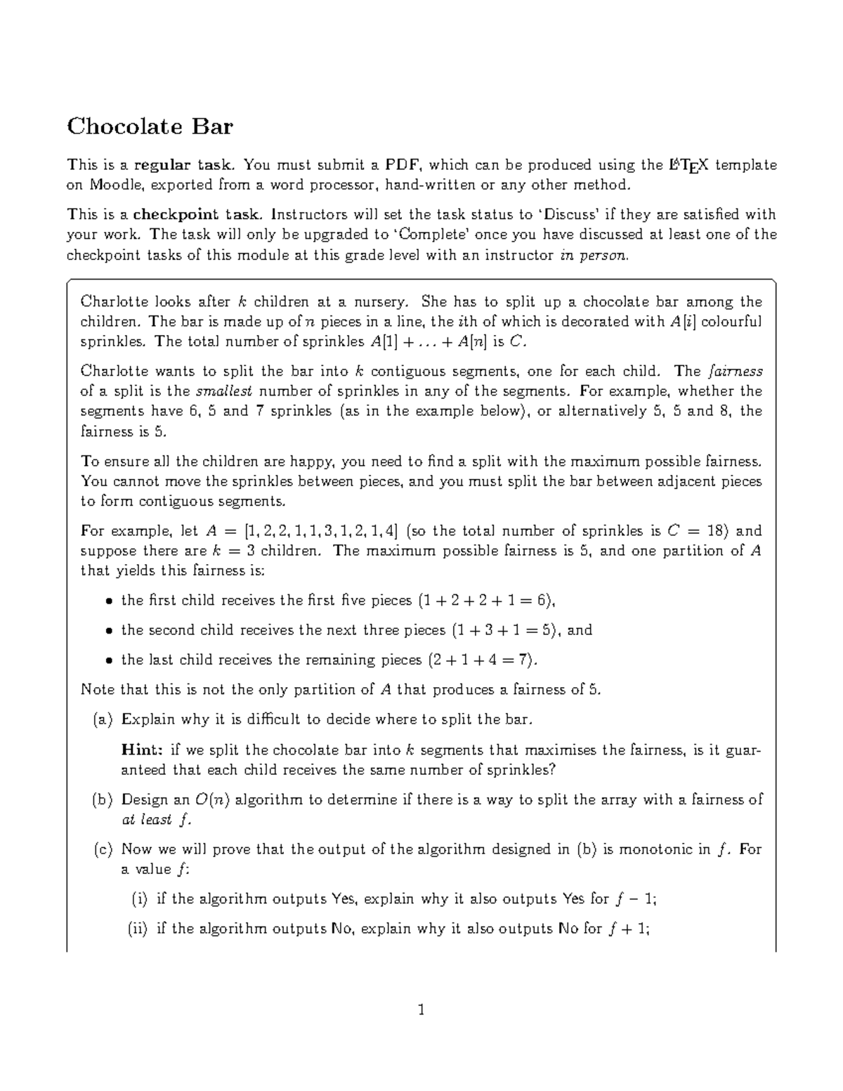 COMP3121 9101-2.06 - Chocolate Bar Fairness Split Algorithm Notes - Studocu