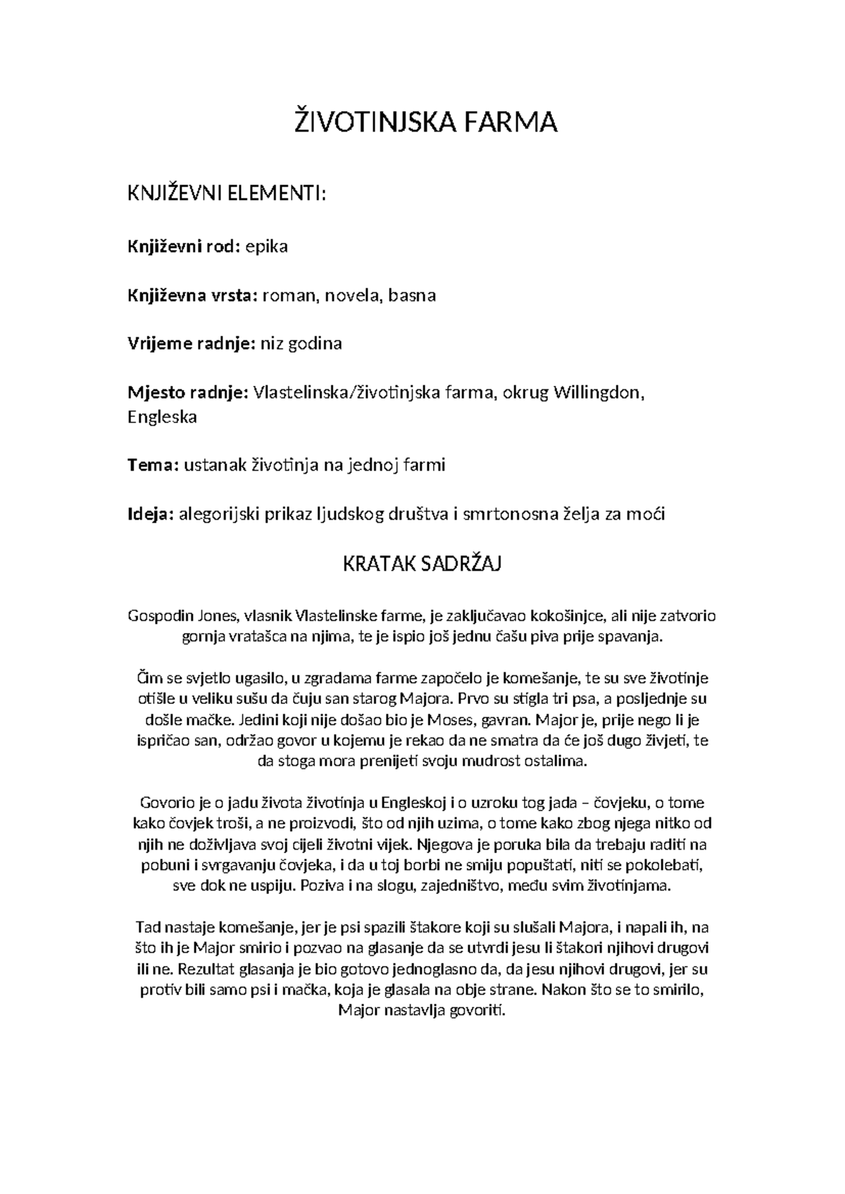 Životinjska farma | Analiza lektire - ŽIVOTINJSKA FARMA KNJIŽEVNI ...